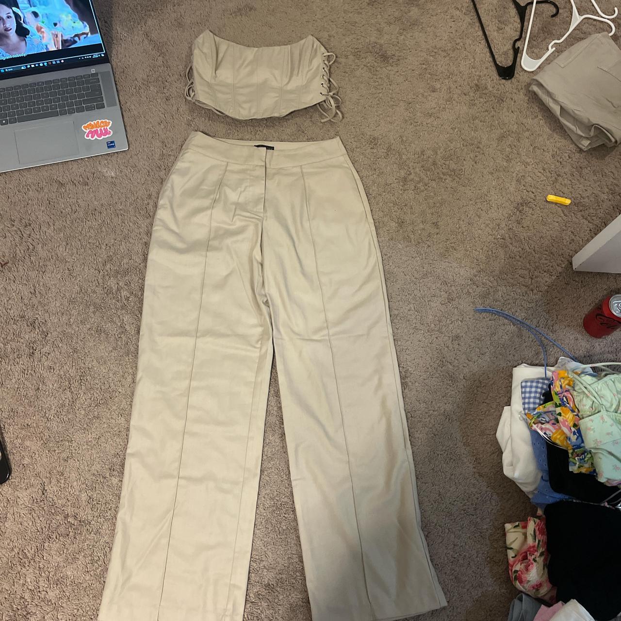 beige white fox set. Great for going out and pants... - Depop