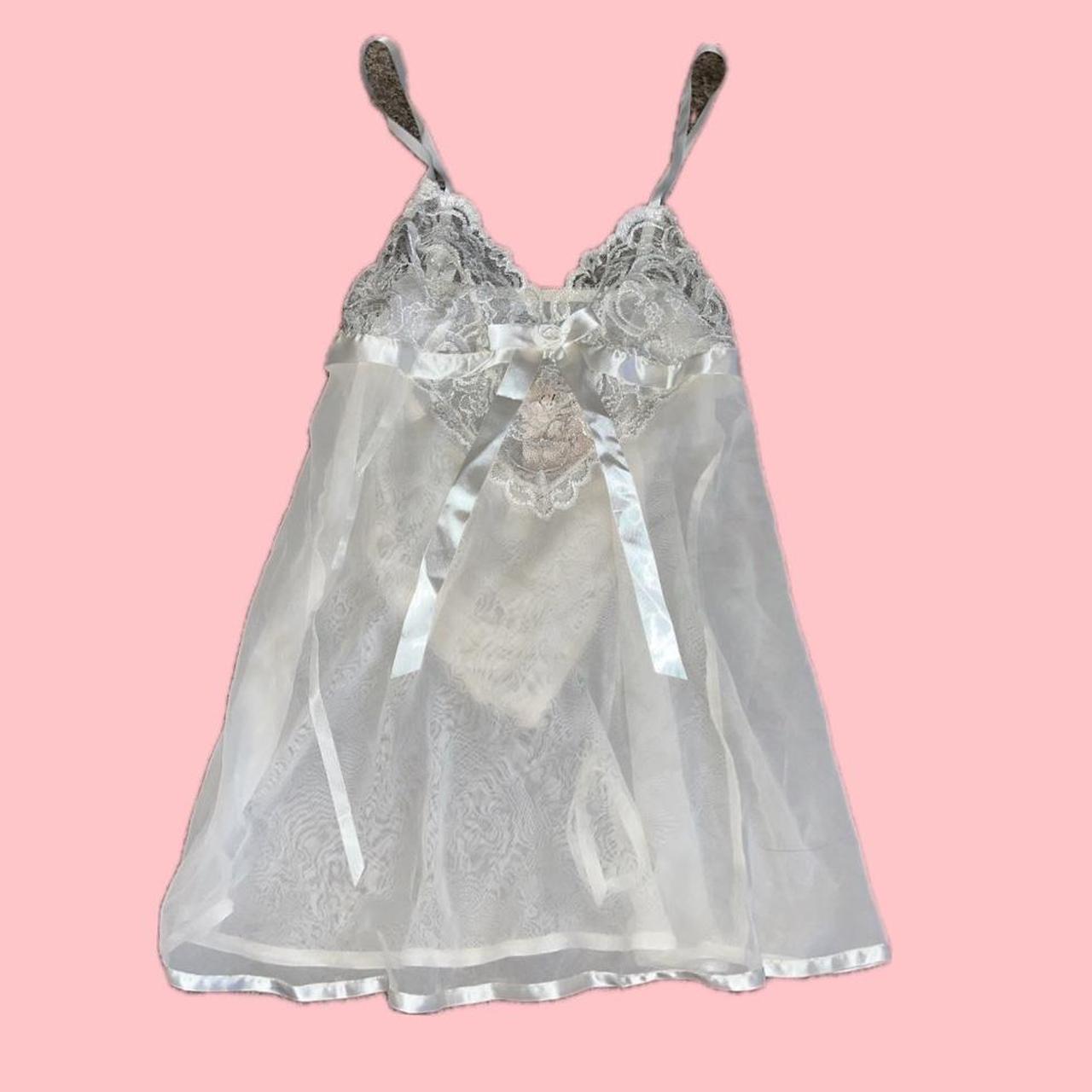 gorgeous white sheer silk and lace sleepwear dress... - Depop