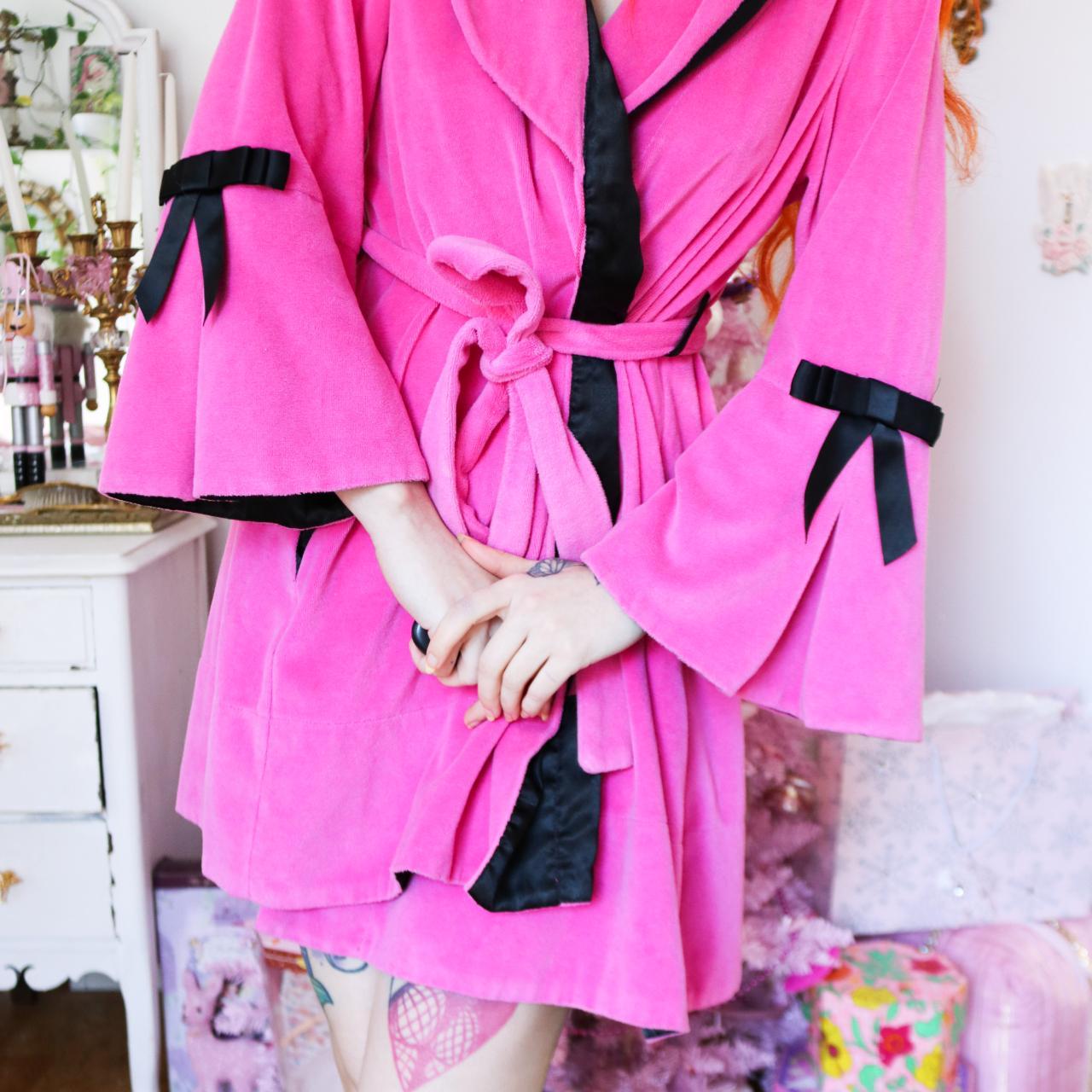 Y2K Betsey Johnson Hot Pink Robe with Bows (Small)... - Depop