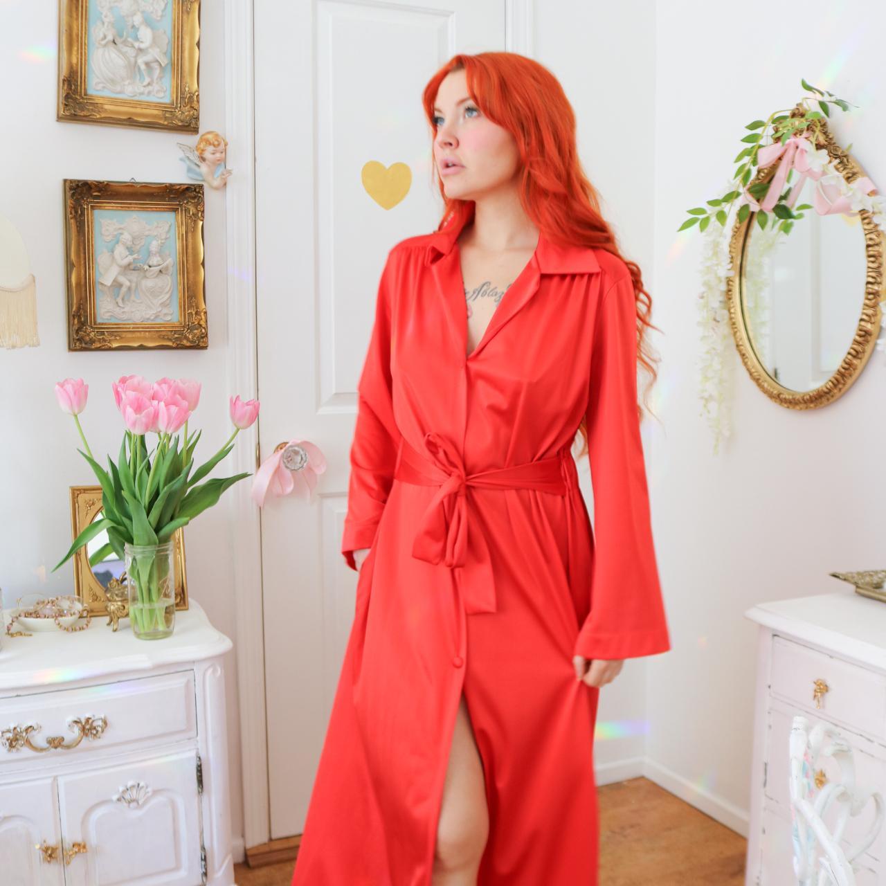 Vintage 1970s Vanity Fair Red Button Up Dressing... - Depop