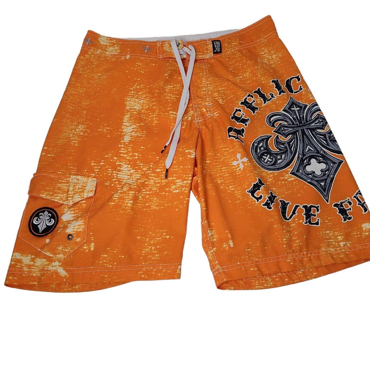 Affliction Men's Boardshorts Swim Trunks Orange Size... - Depop