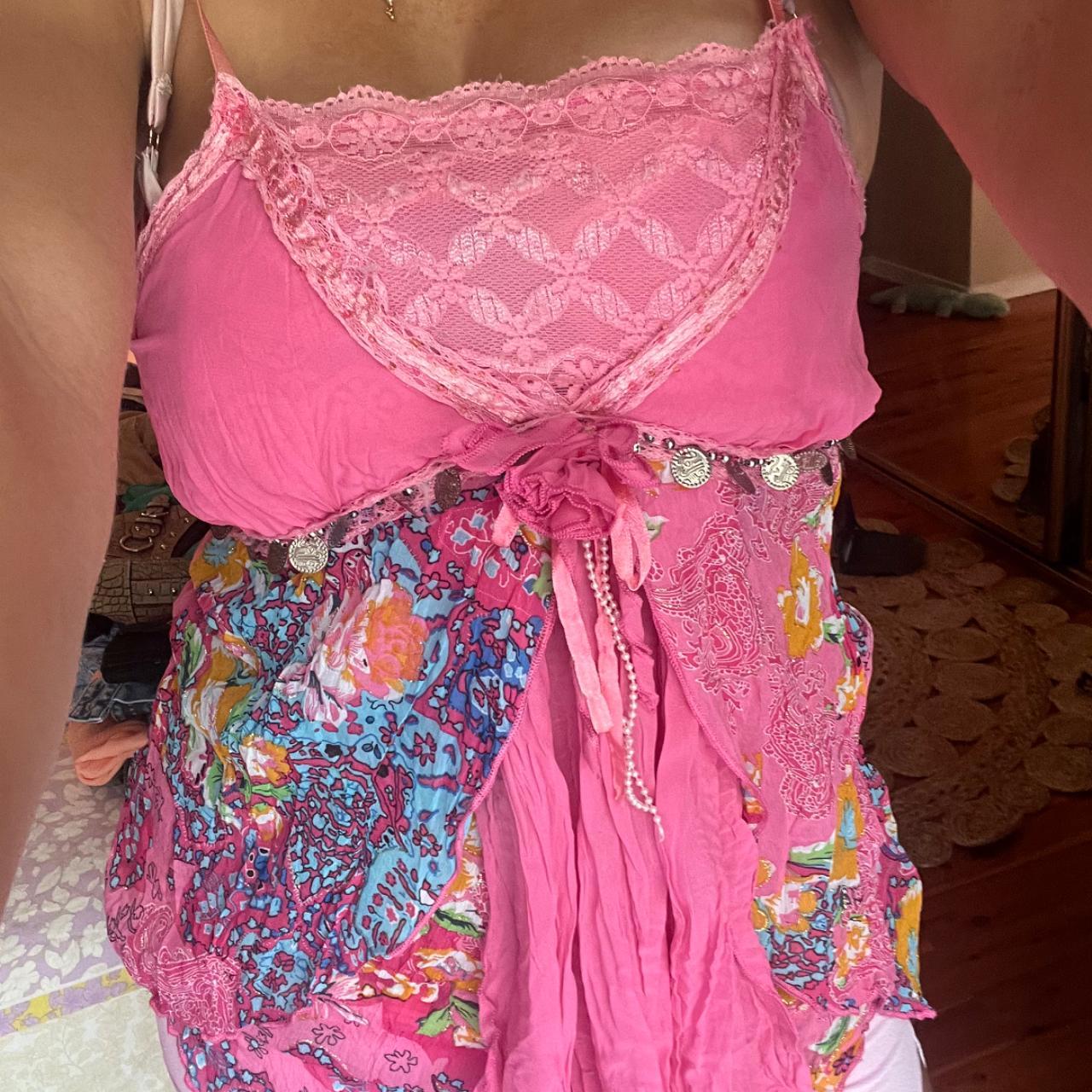 Pink vintage layered top Including lace and rose... - Depop