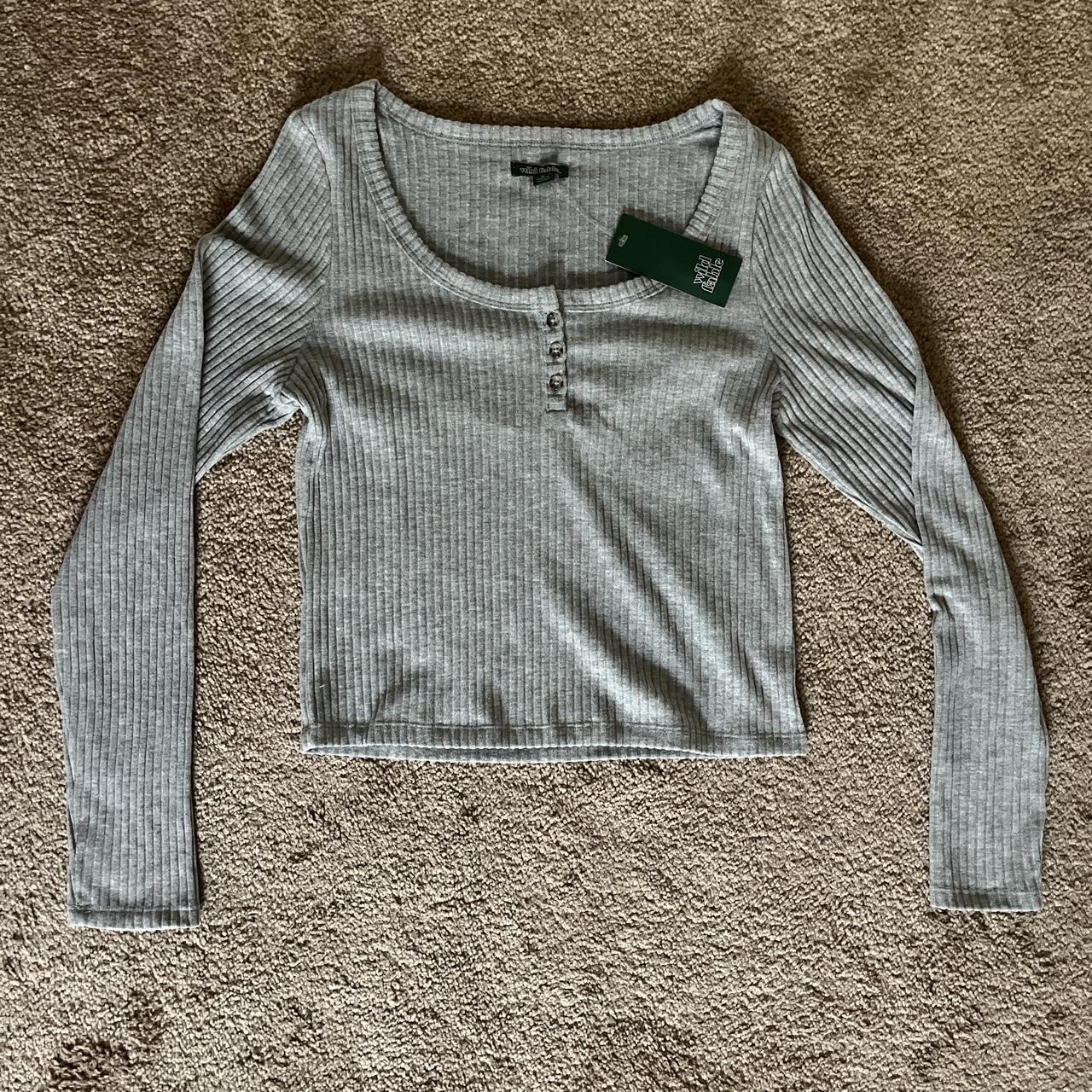 Wild Fable Ribber Scoop Neck Long Sleeve GRAY Size... - Depop