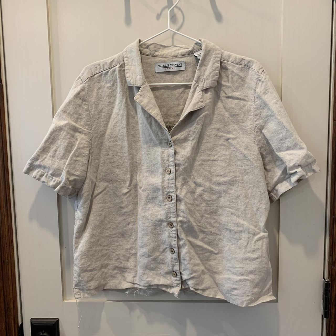 Oatmeal cream colored 100% linen button down with a... - Depop