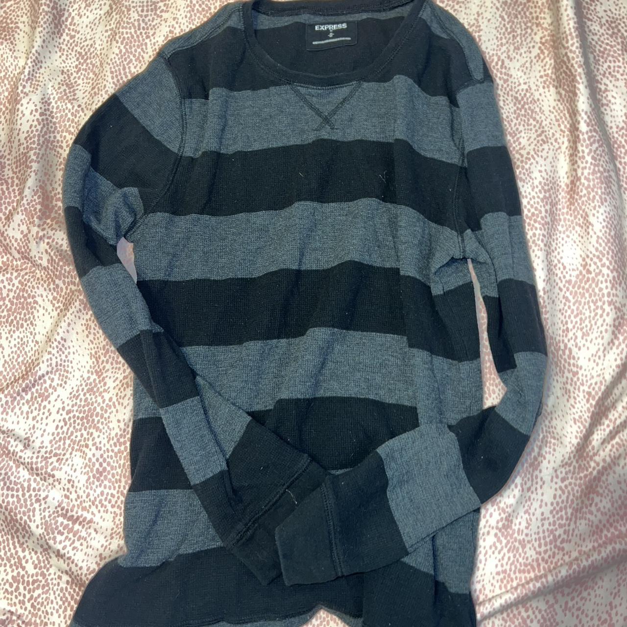 Black And Grey Striped Crew Neck #sweater #emo... | Depop