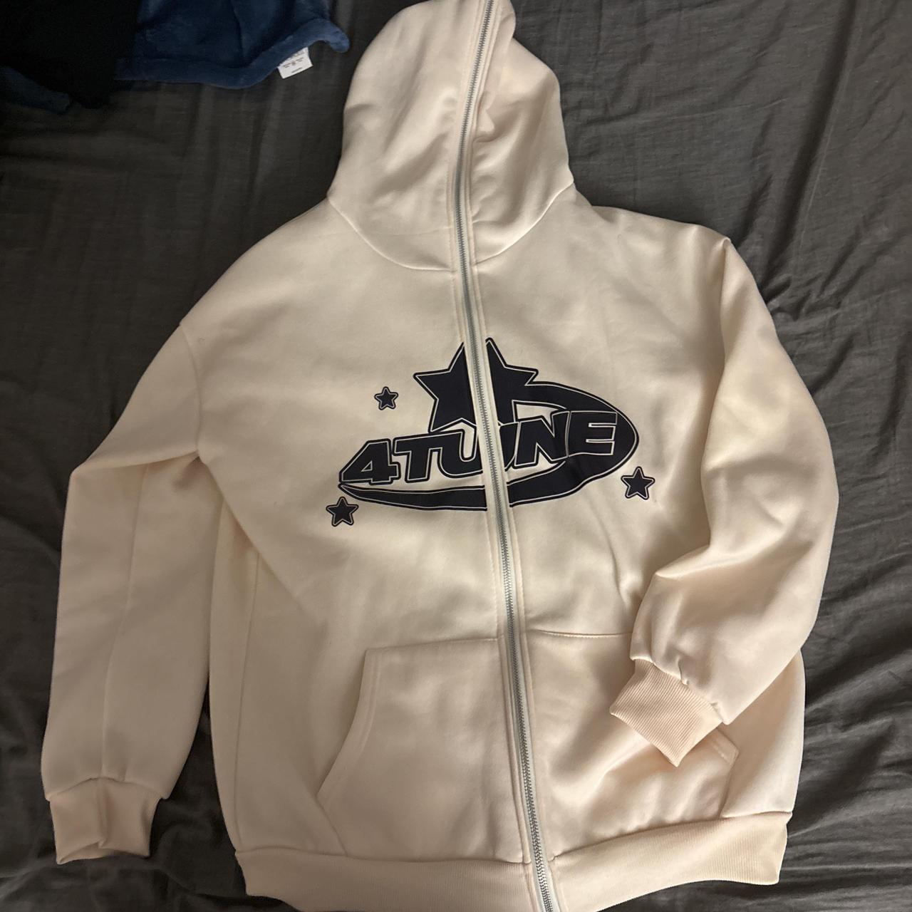 Cream and black 4tune zip-up hoodie #skater | Depop