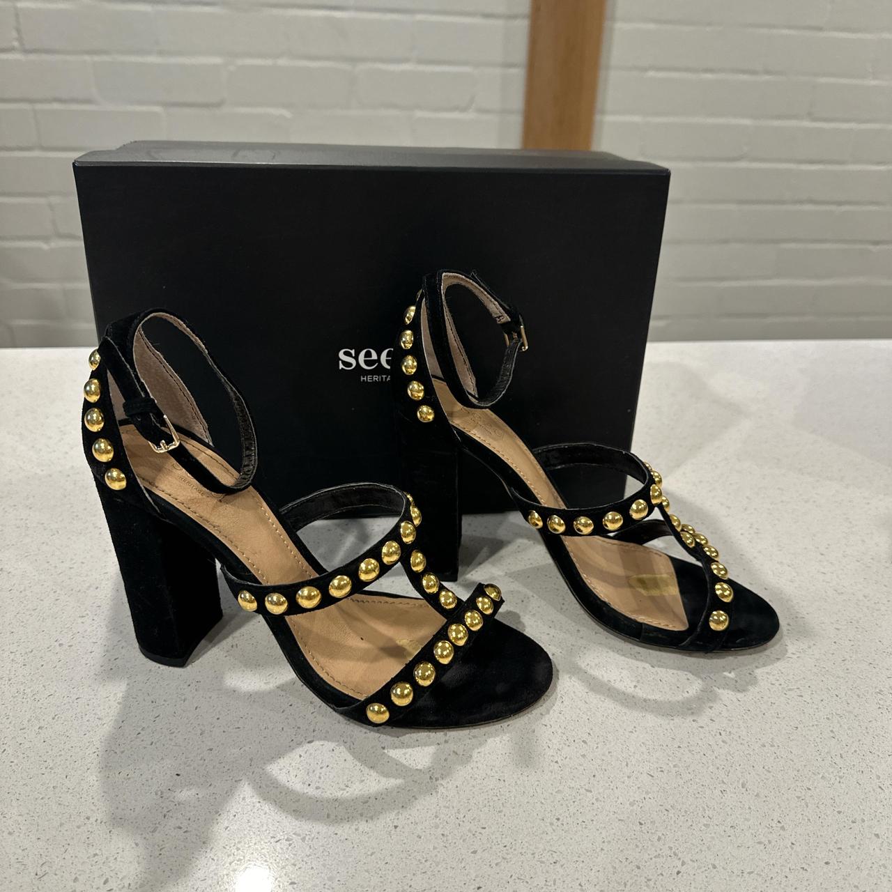 SEED HERITAGE Coco Studded Heels in Black... - Depop