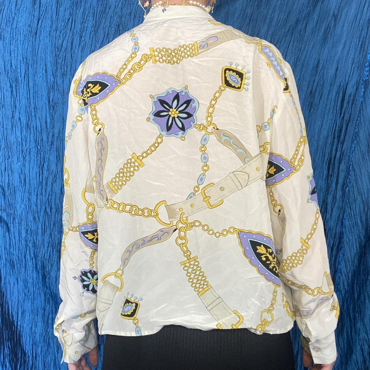 Funky Chain Link Button Up All over print silk... - Depop