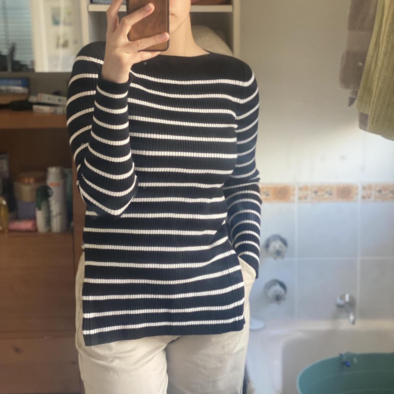 Black and white striped Witchery sweater - size xxs... - Depop