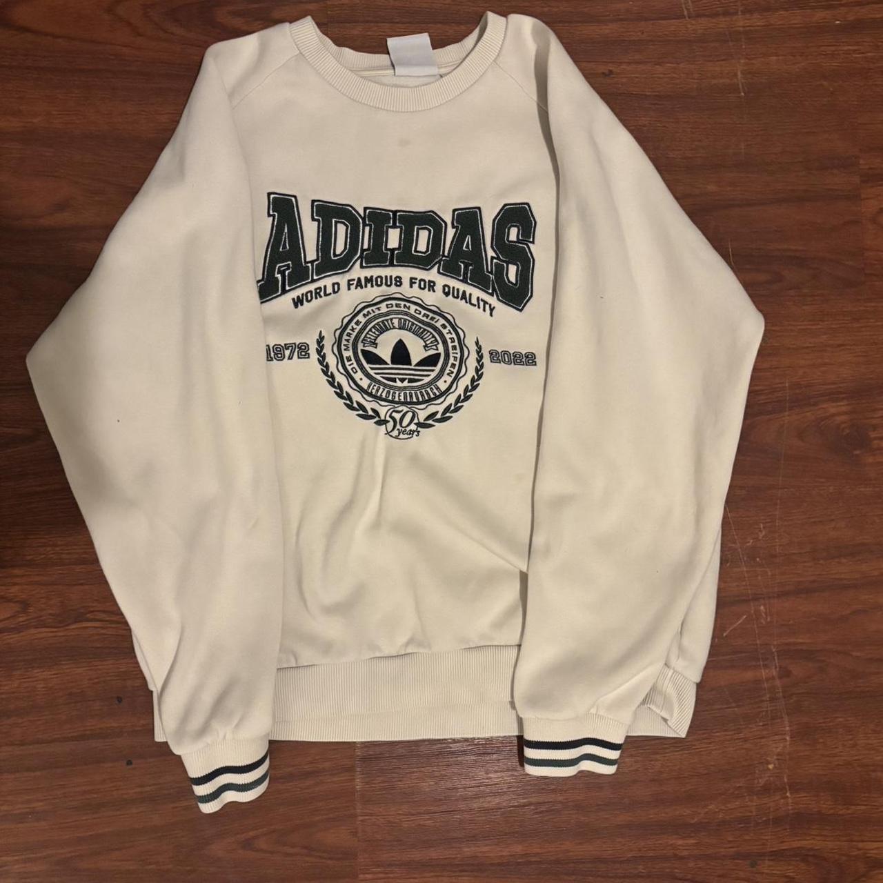 Cream Adidas vintage sweatshirt with embroidered... - Depop