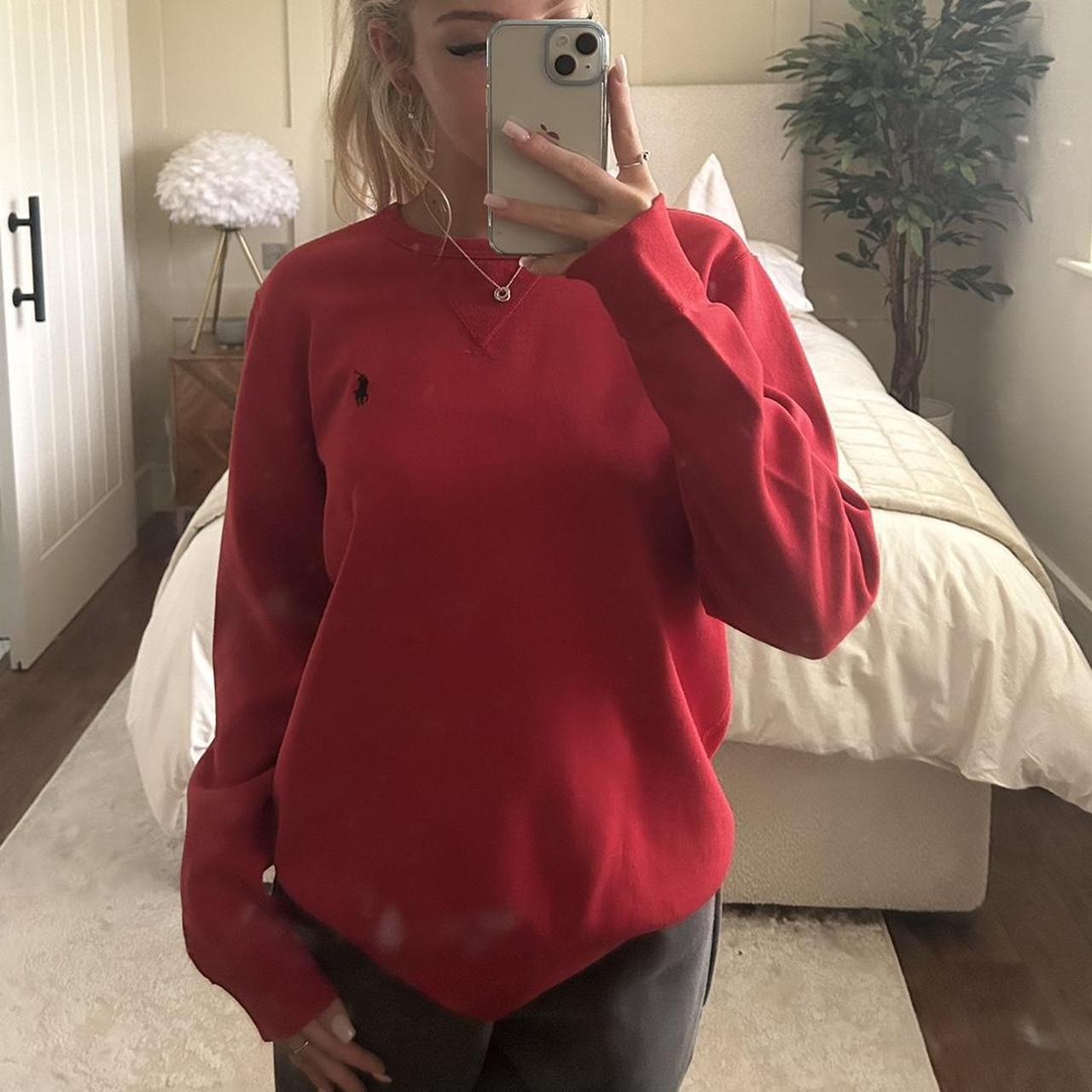 Polo Ralph Lauren Red crew neck jumper Size- Small... - Depop