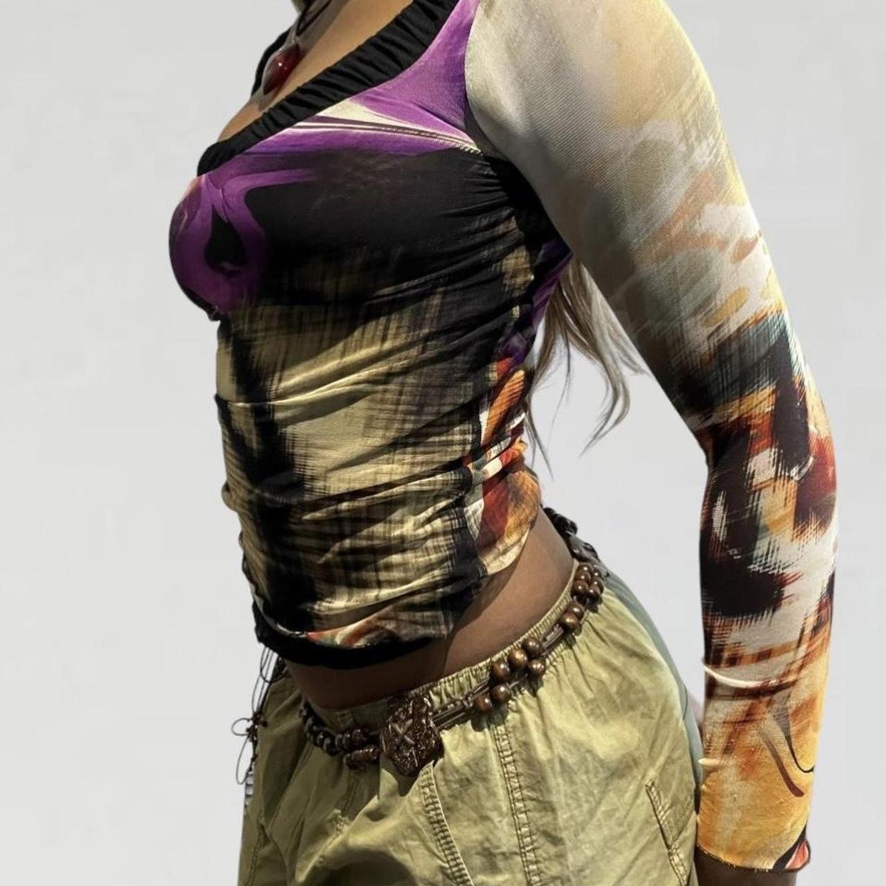 Y2k vintage mesh detail long sleeve top - Depop