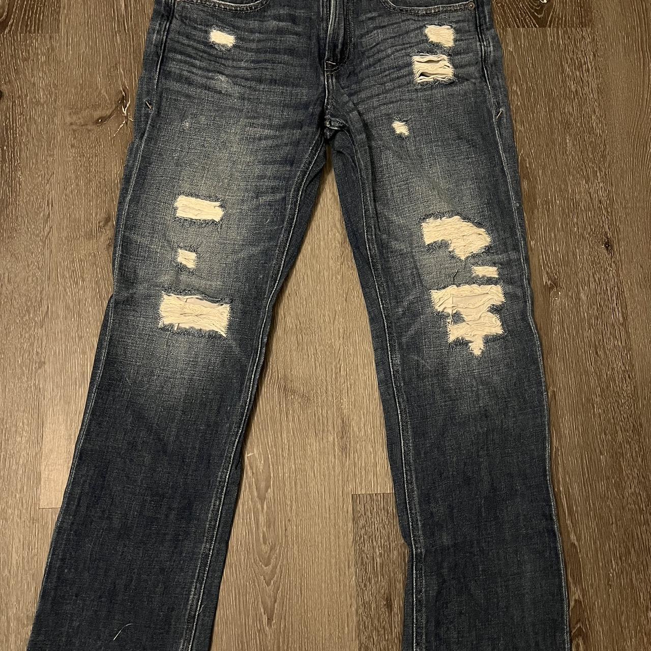 Straight Cut, ripped, blue jeans 30x32 - Depop