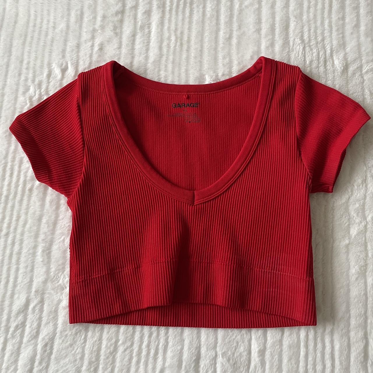 Garage red cropped seamless top size small worn only... - Depop