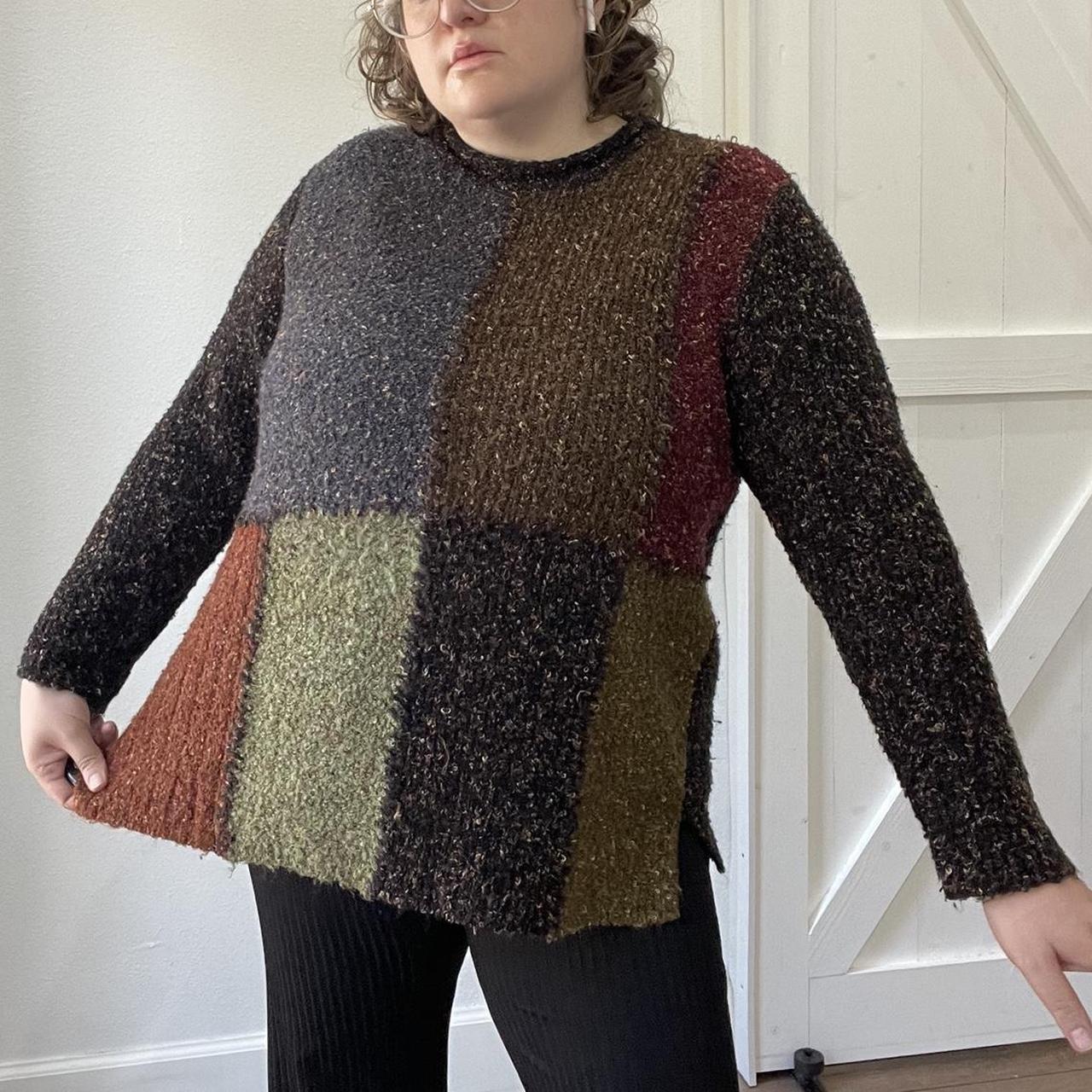 Oversized chunky patchwork color block sweater... - Depop
