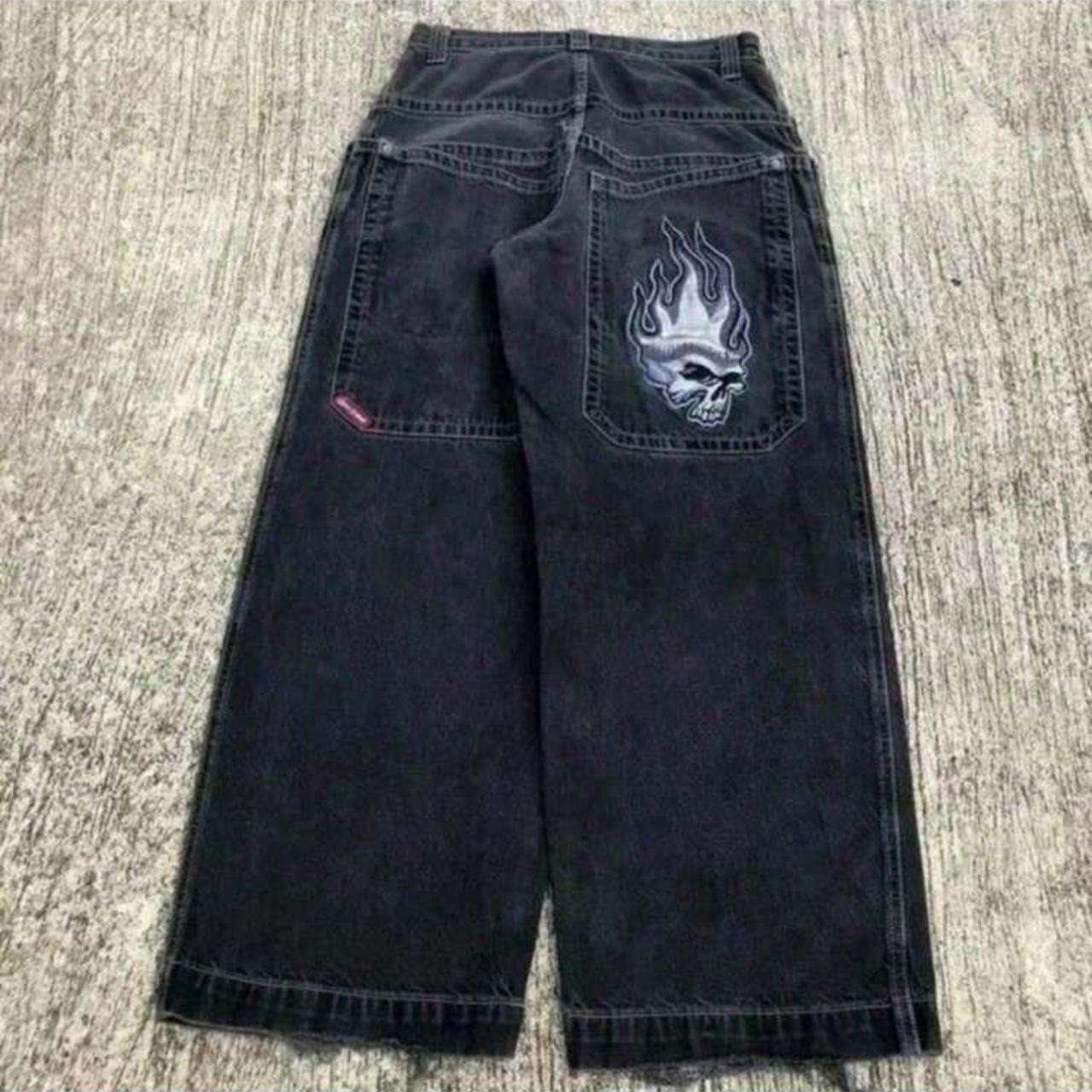 Black and silver JNCO flame skull jeans #skater | Depop