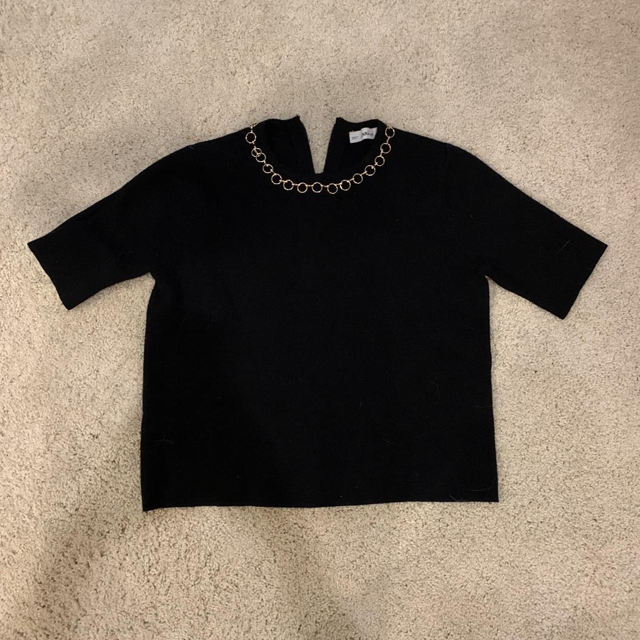Zara black sweater top w gold chain on neckline.... - Depop