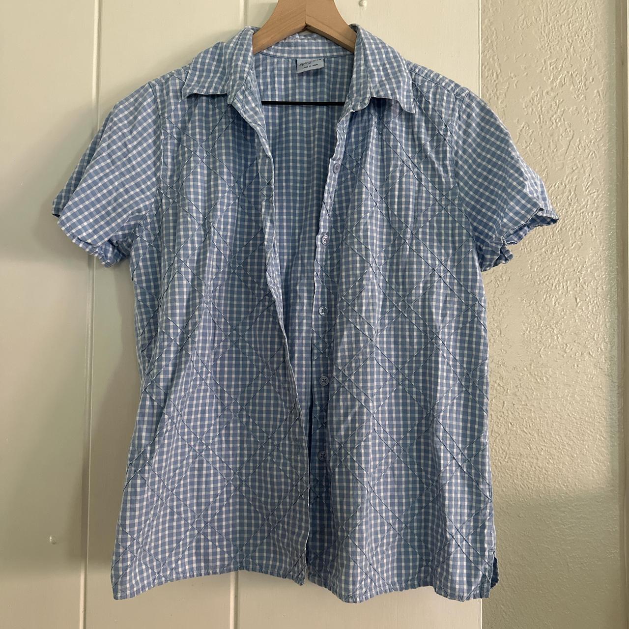 Cascade Blues - Blue and white gingham button up... - Depop