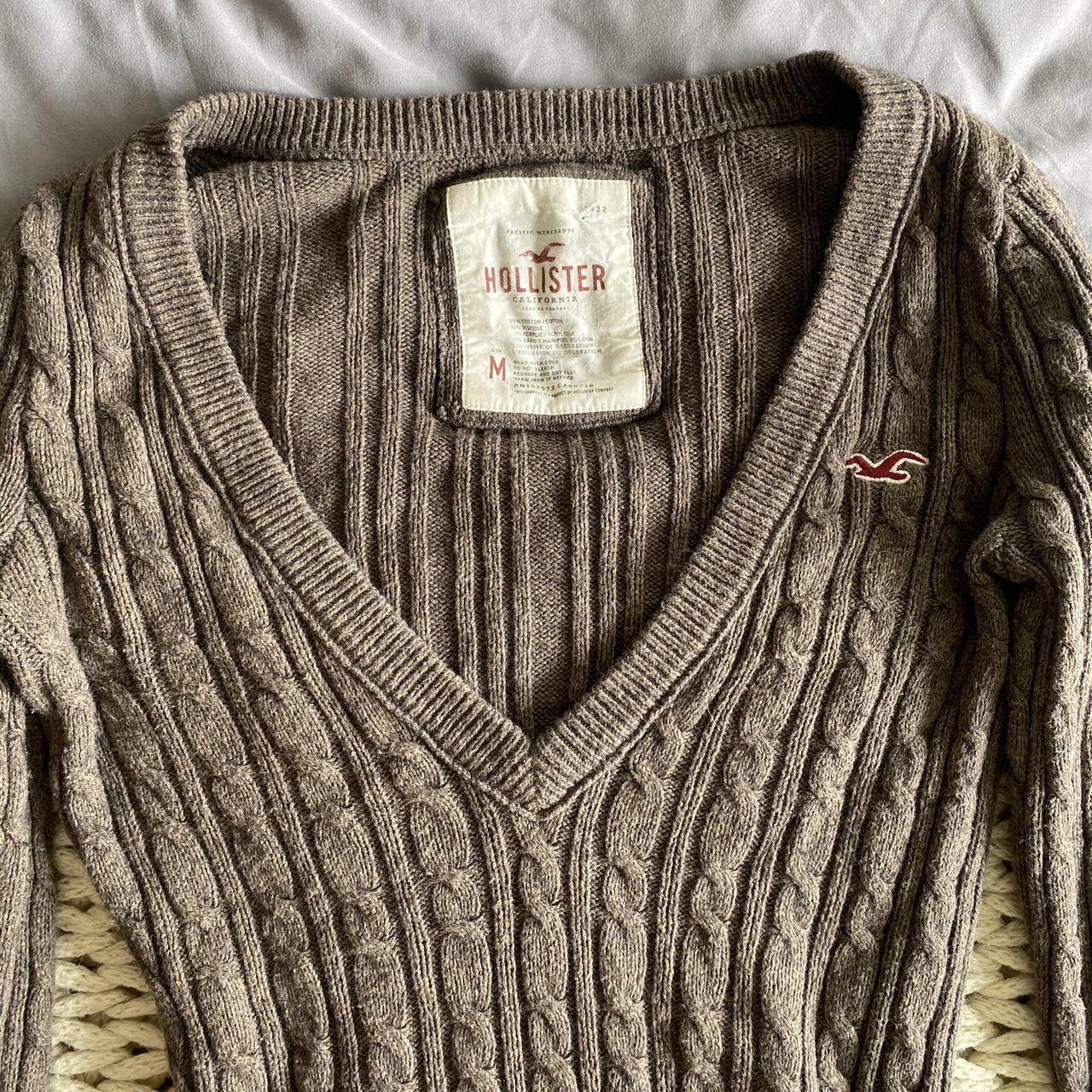 Rare brown Hollister V neck knit jumper, size M... - Depop