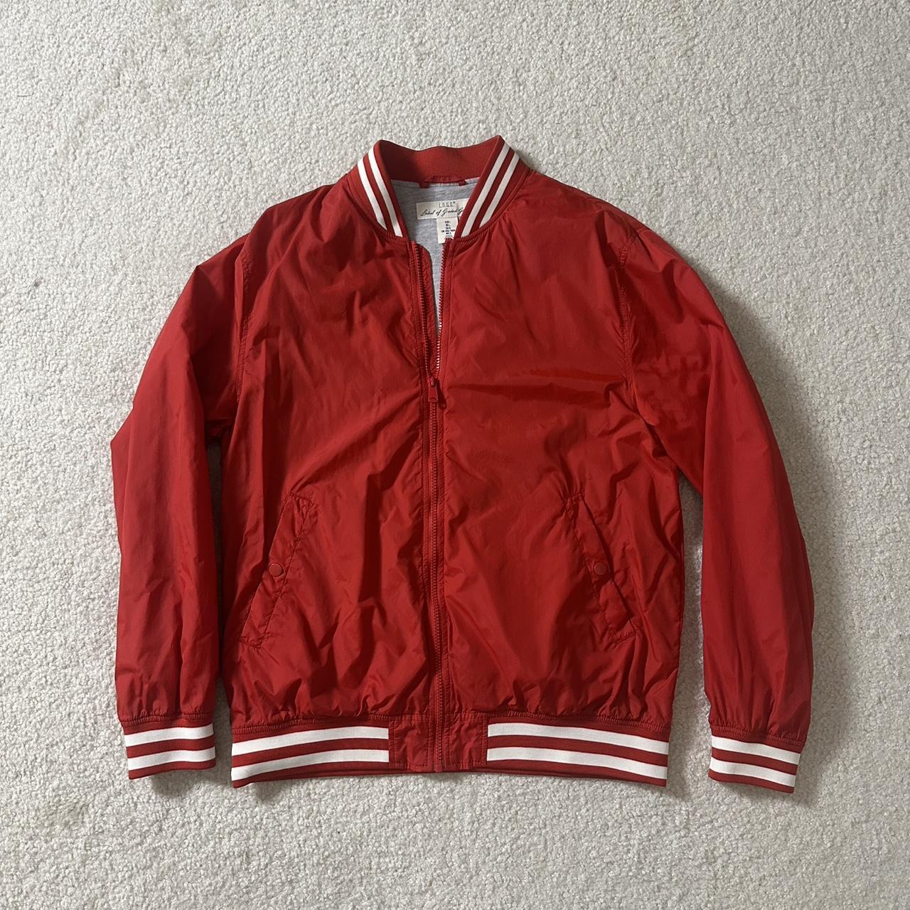 H&M Red and White Bomber Jacket Large, true to... - Depop