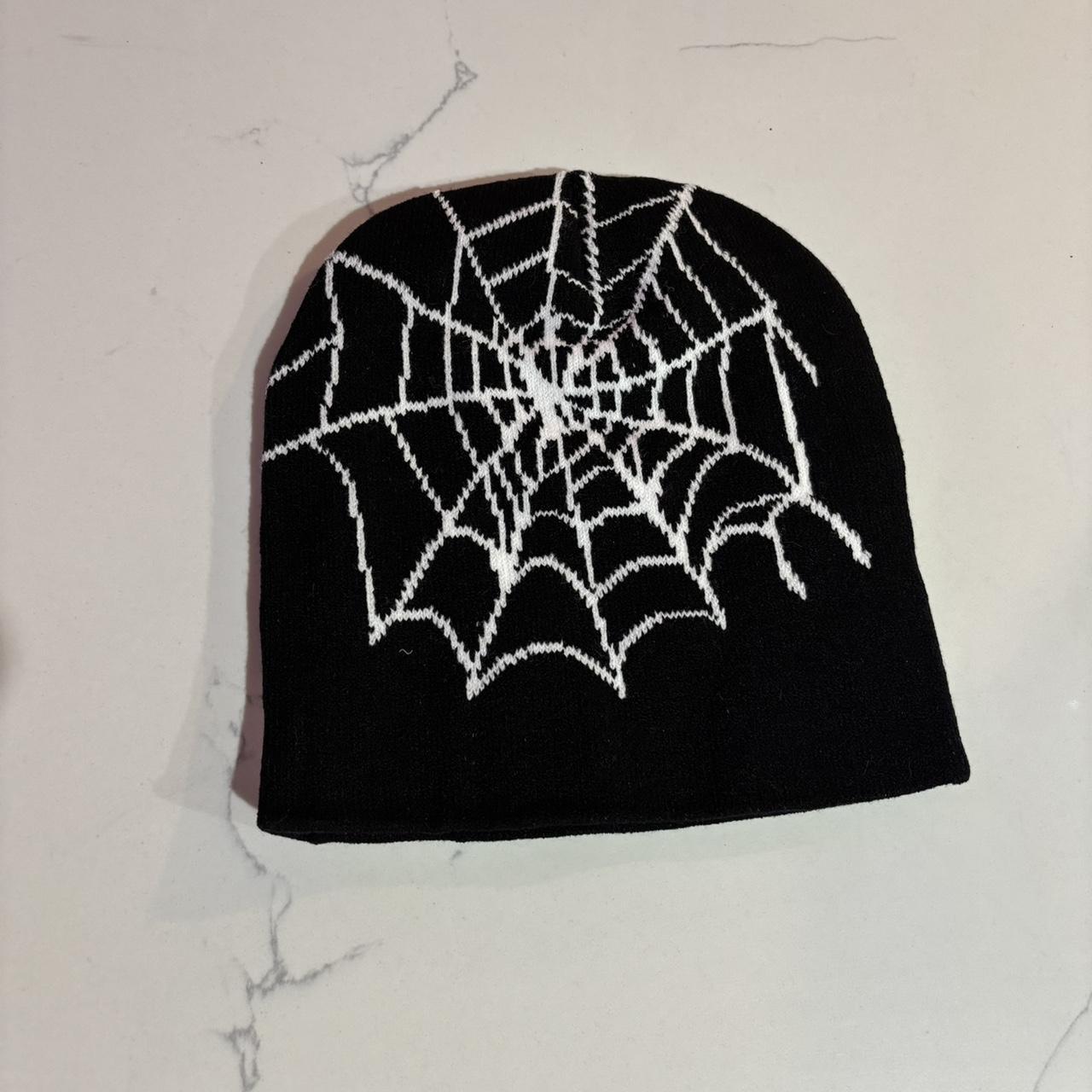 Black and white gravity vision spider web beanie,... | Depop