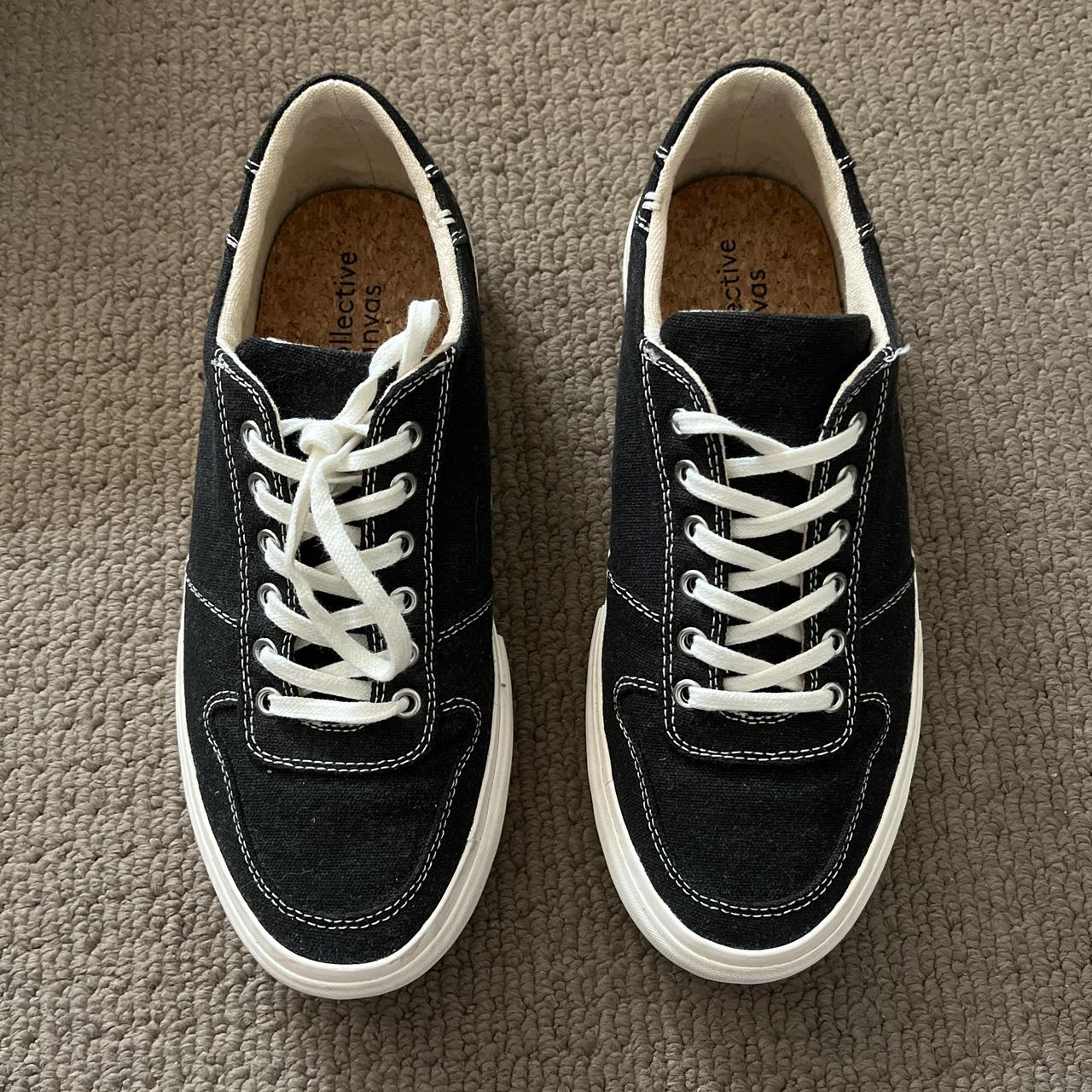 Black shoes with white stitching from Collective... - Depop