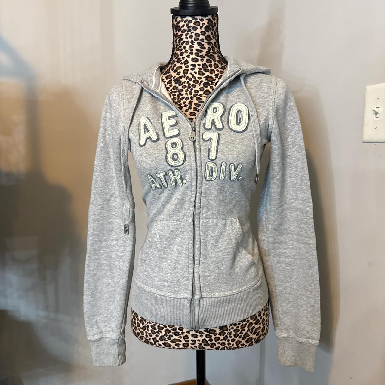 Vintage Grey Aeropostale zip up hoodie with... | Depop