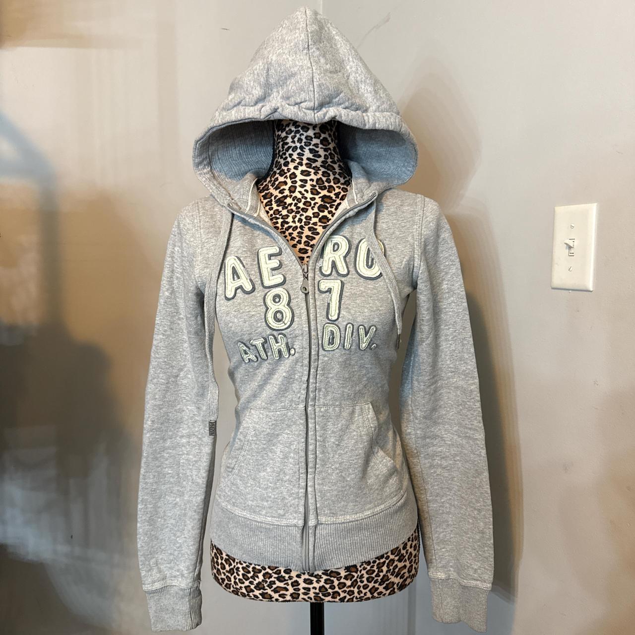 Vintage Grey Aeropostale zip up hoodie with... | Depop