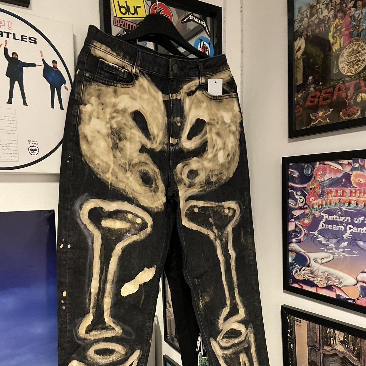 custom skeleton jeans unisex jeans with Y2K, grunge... - Depop