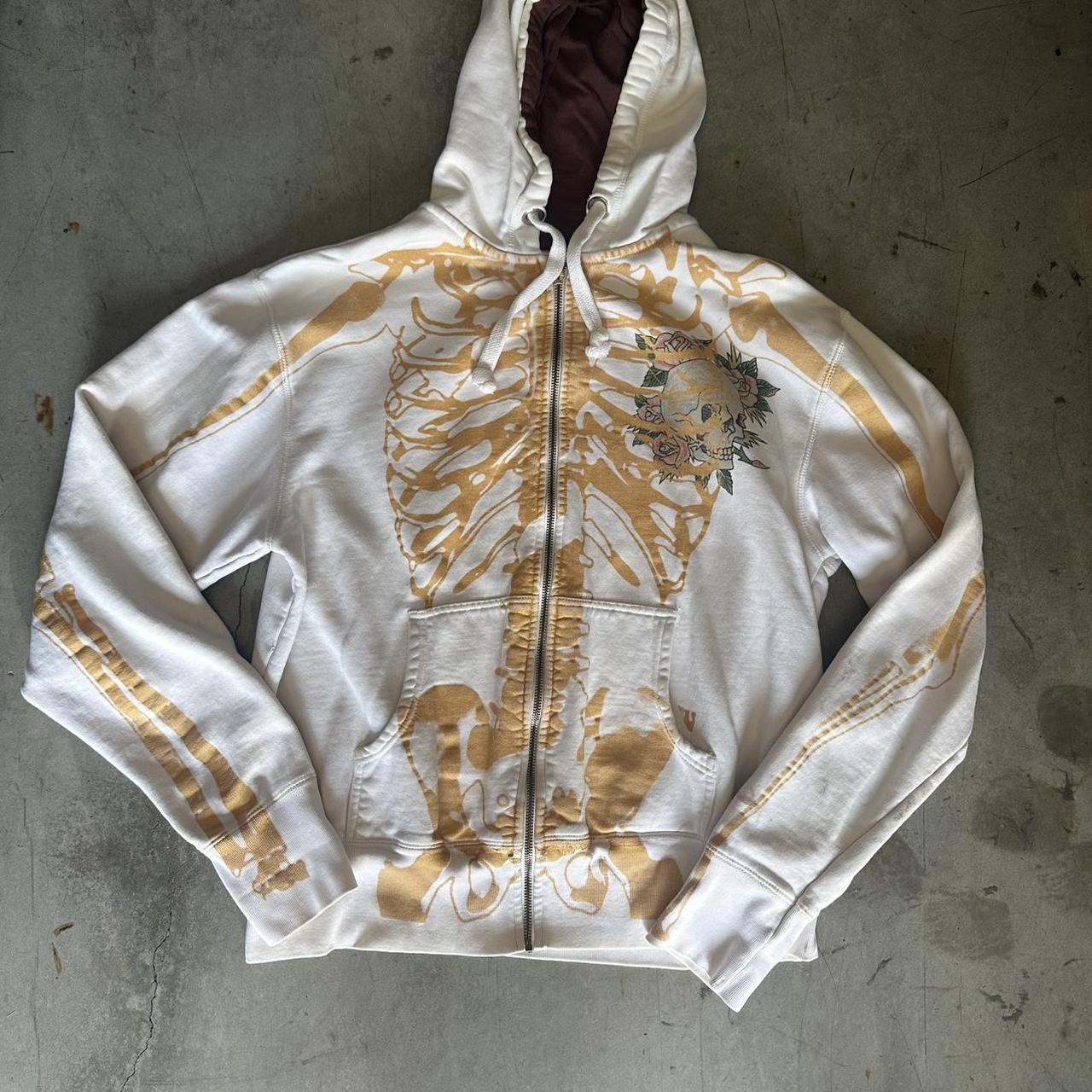 Ed hardy White & yellow vintage skeleton zip up... | Depop