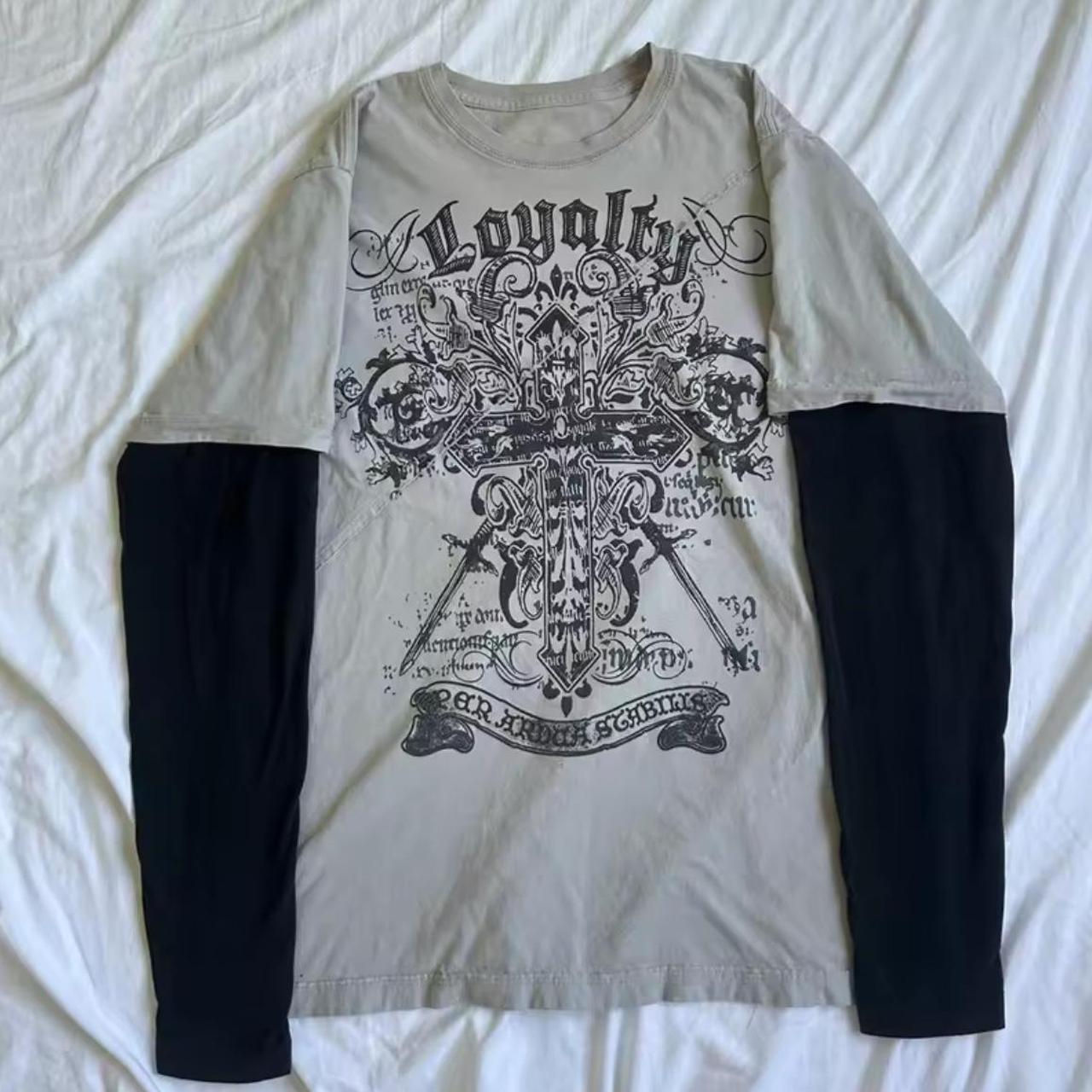 Y2K Layered Loyalty Cross Scripture Long-Sleeve... | Depop