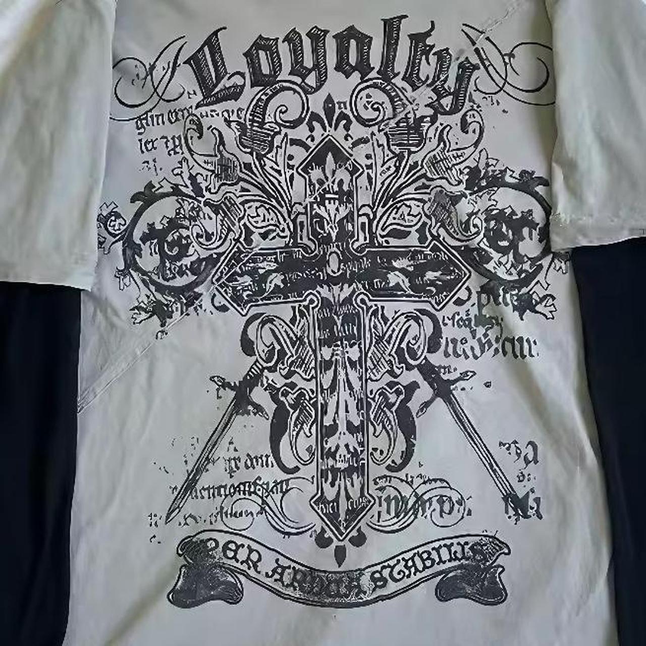 Y2K Layered Loyalty Cross Scripture Long-Sleeve... | Depop