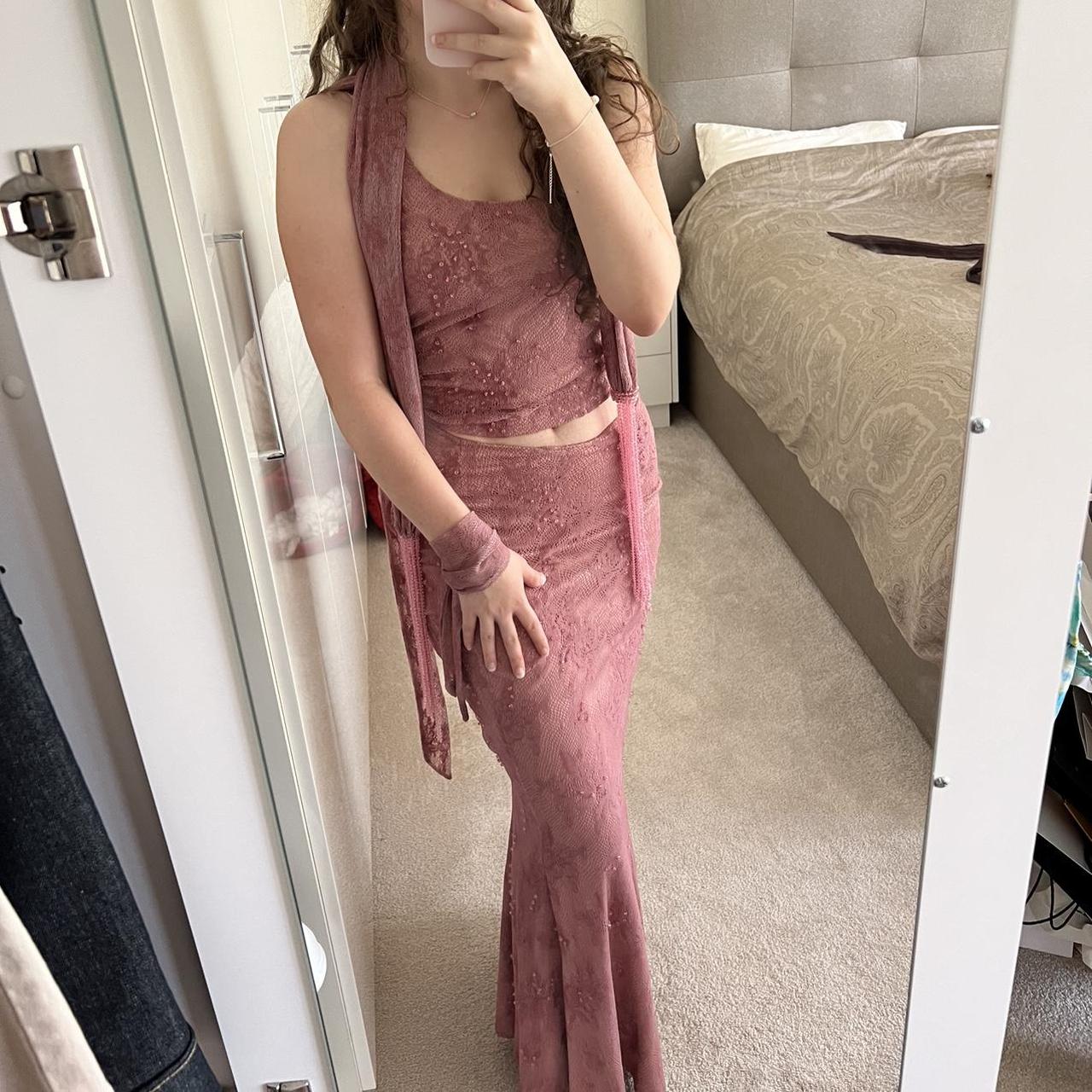 Custom made magenta 2 piece set adorned in Swarovski... - Depop