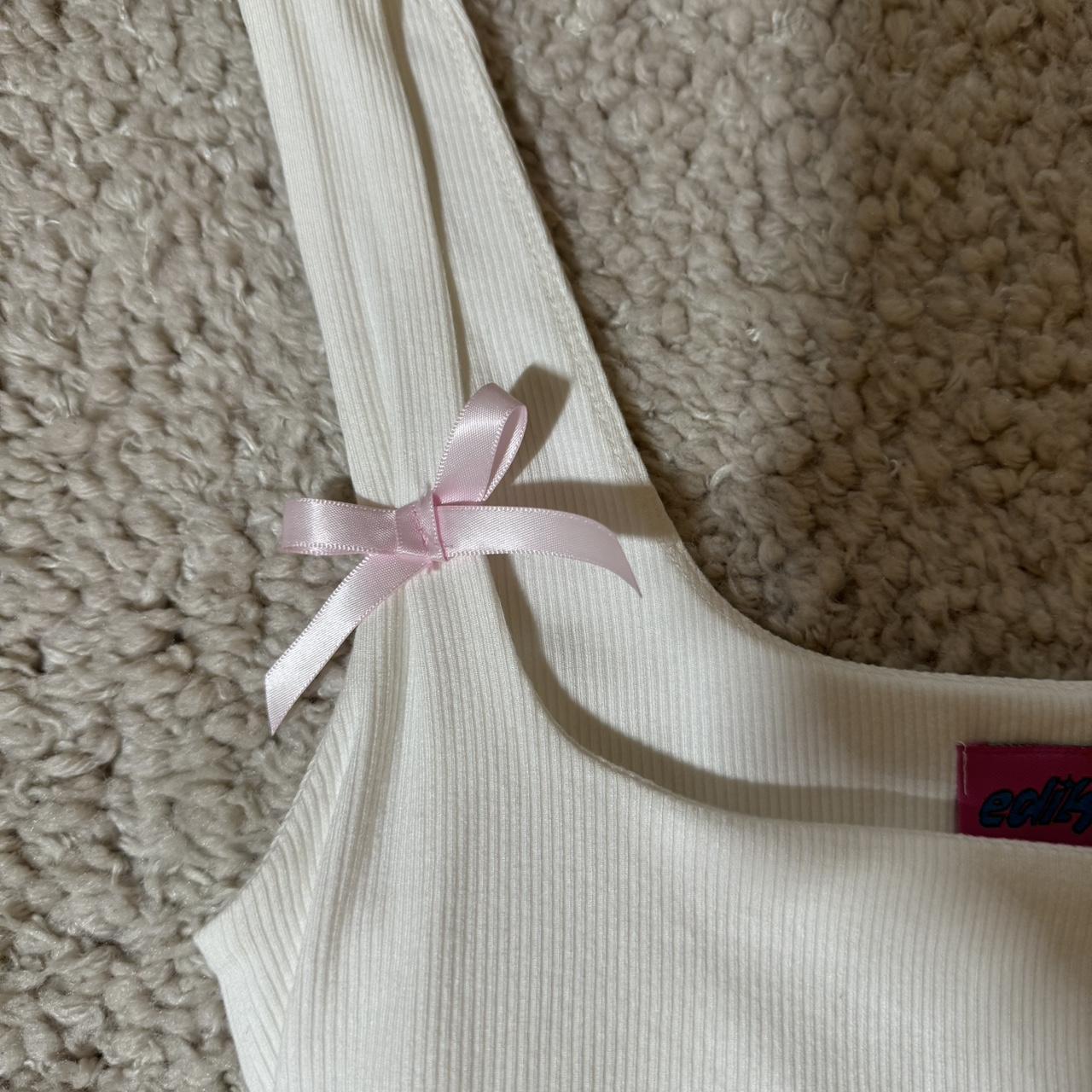 Edikted White tank top with pink bows , built in bra... - Depop