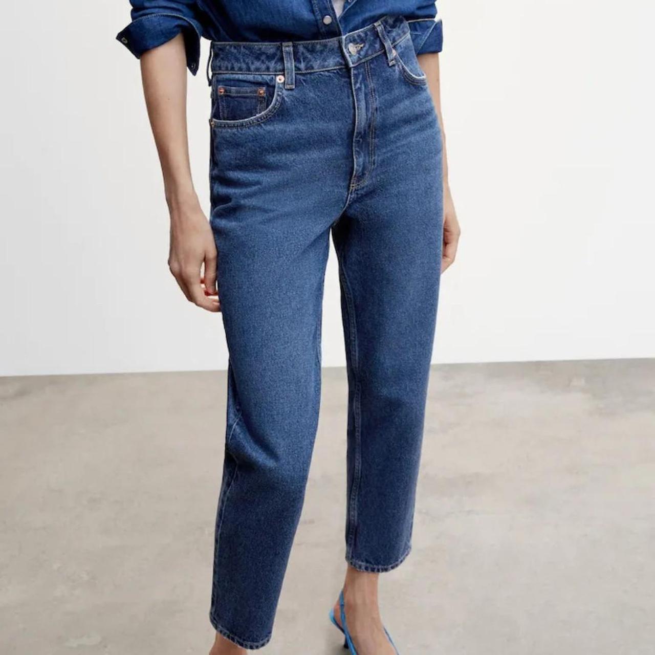 Mango MNG denim high-rise MOM jeans. Dark blue wash.... - Depop