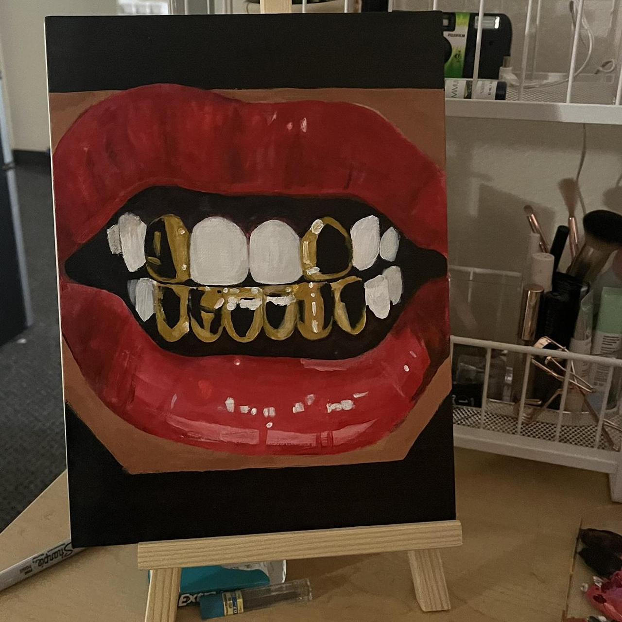 Gold teeth acrylic painting made by me, 12x9inch... - Depop
