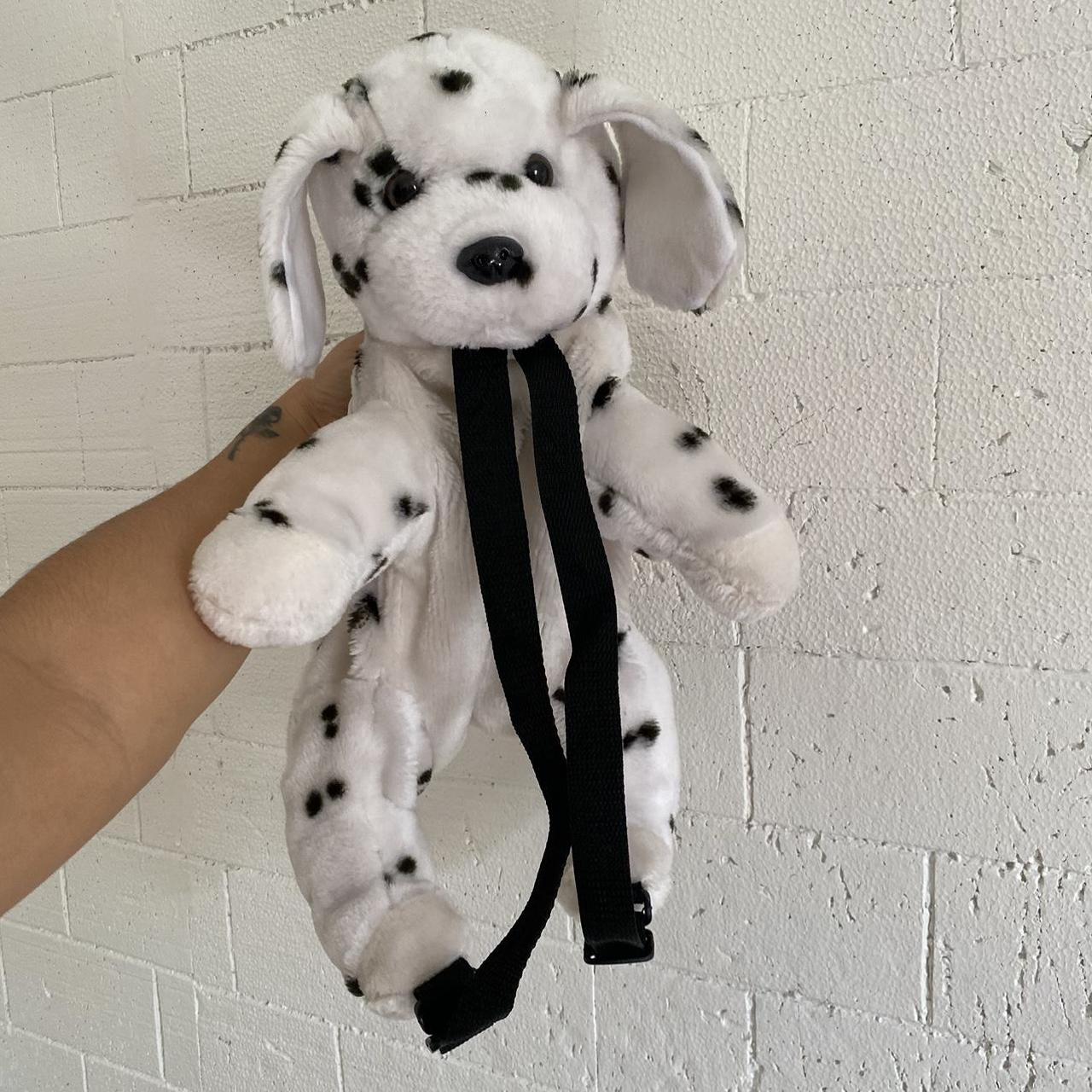 black and white dog stuffed animal backpack - Depop
