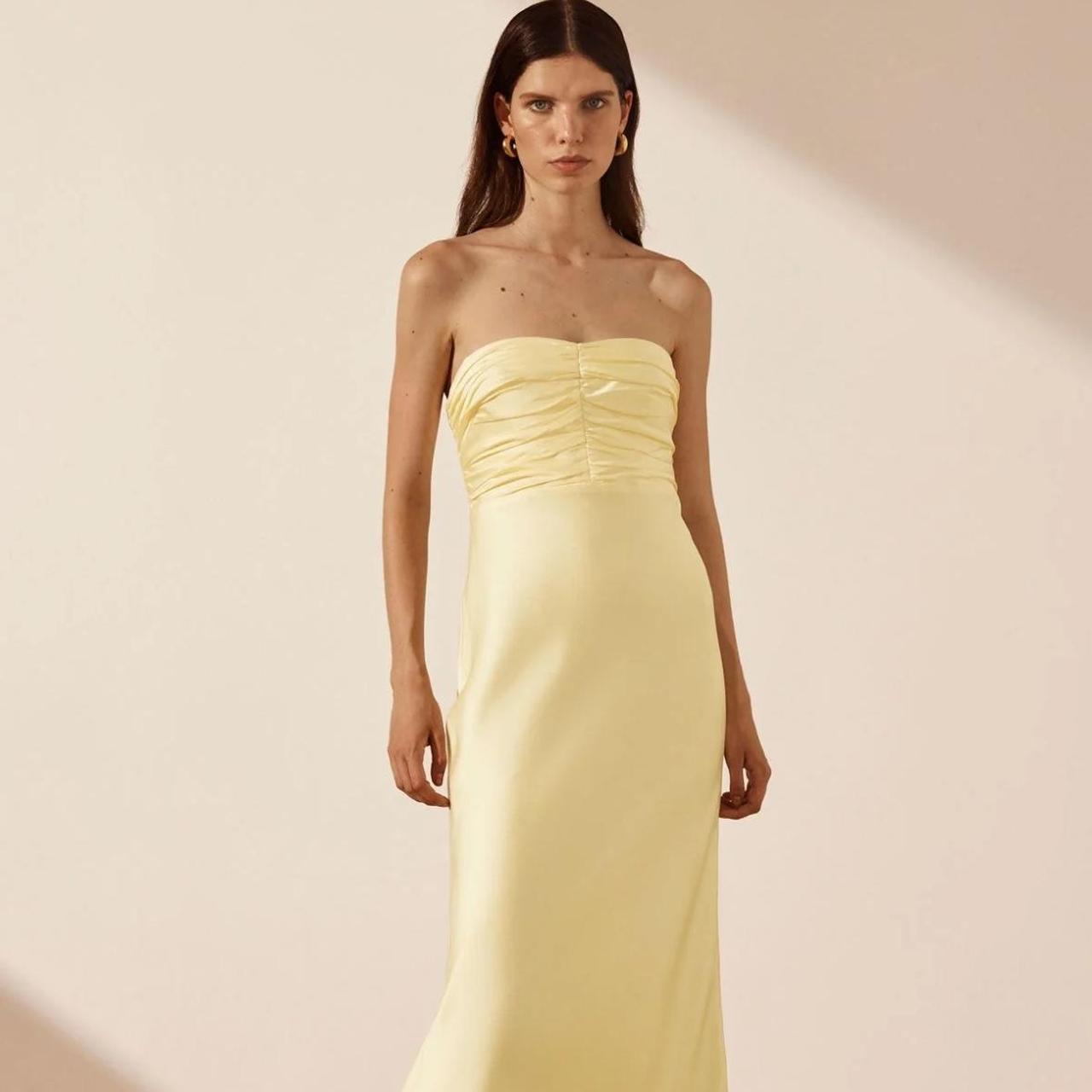 Pastel yellow Shona Joy strapless midi dress,... | Depop
