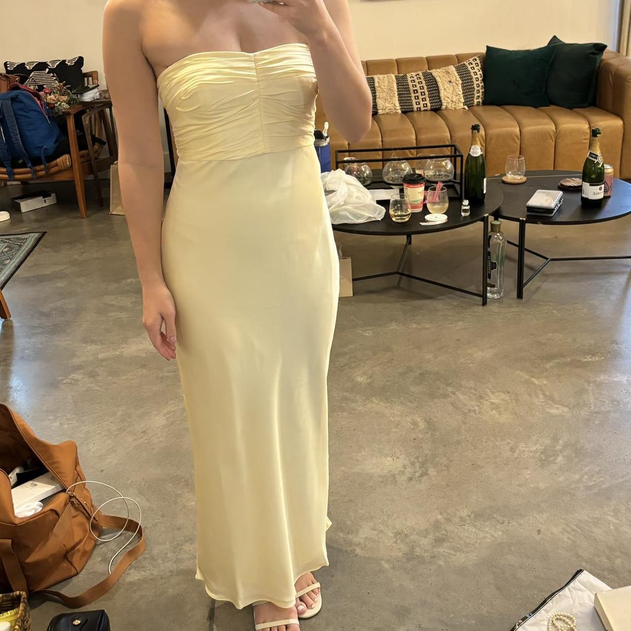 Pastel yellow Shona Joy strapless midi dress,... | Depop