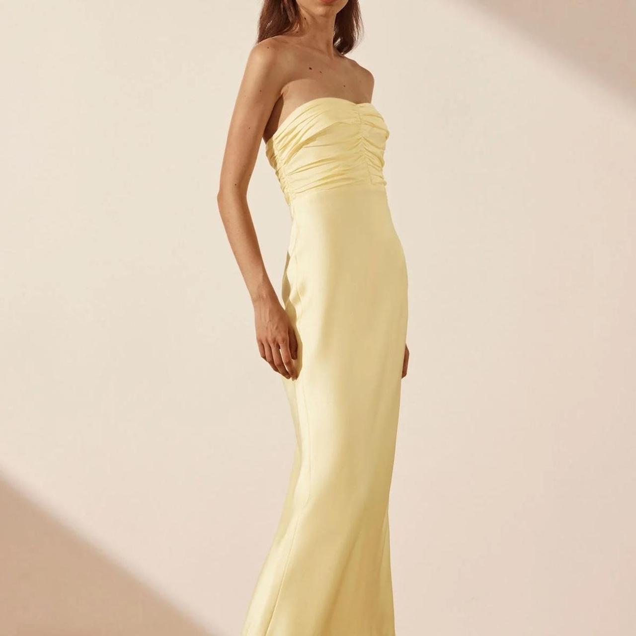Pastel yellow Shona Joy strapless midi dress,... | Depop