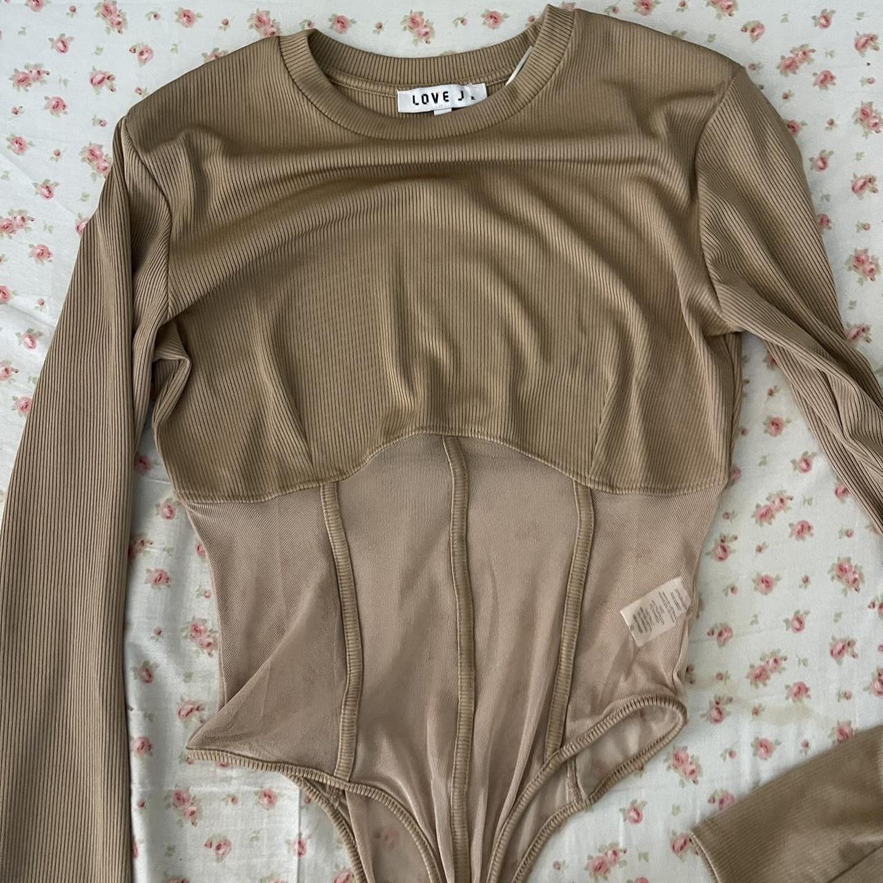 Women's Cream and Tan Bodysuit | Depop
