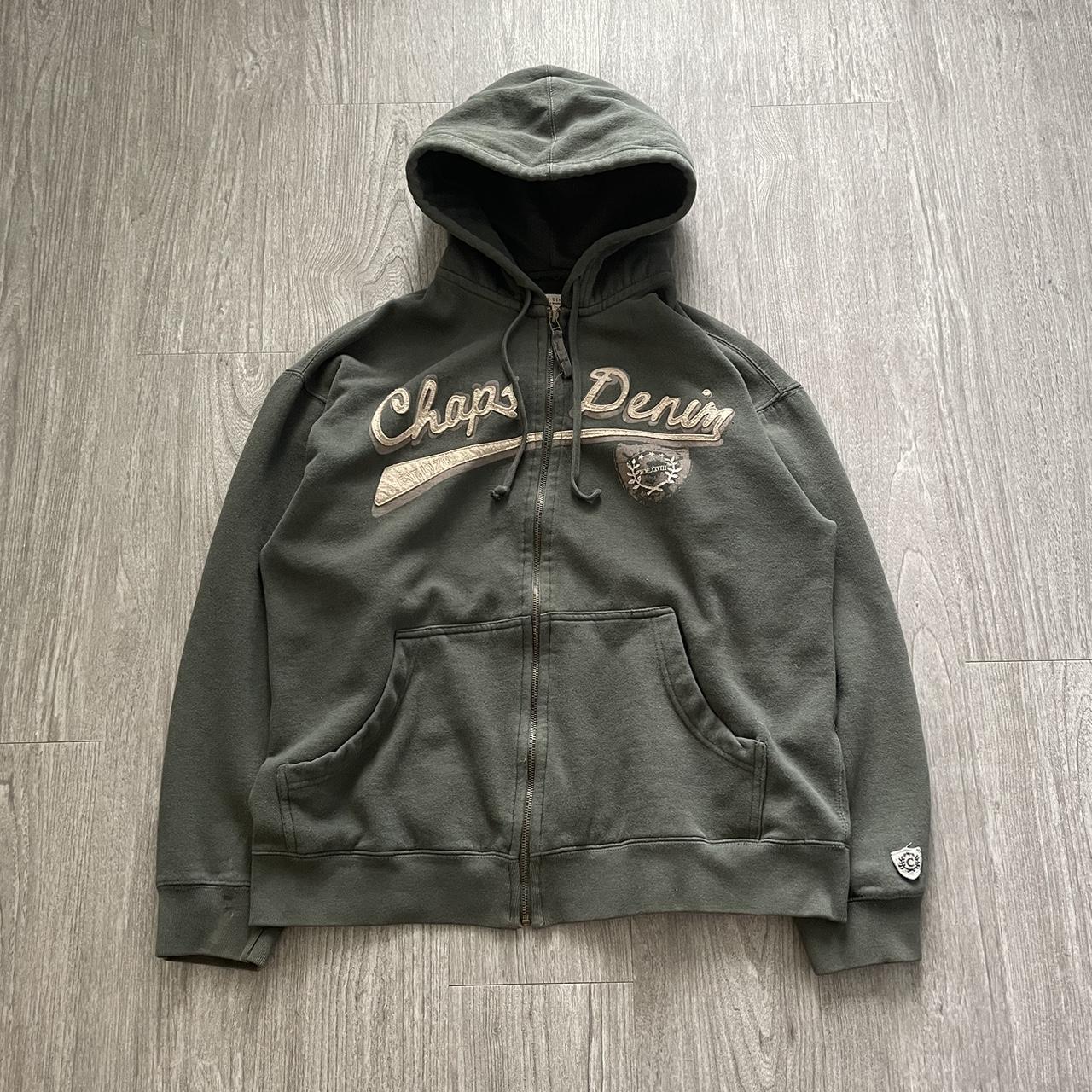 Vintage y2k chaps denim zip up hoodie Forest Green... - Depop