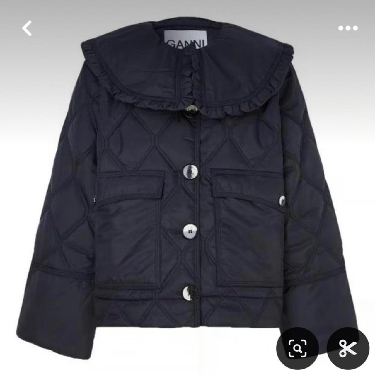 GANNI RUFFLE COLLAR COAT PUFFER THIN SMALL black... - Depop