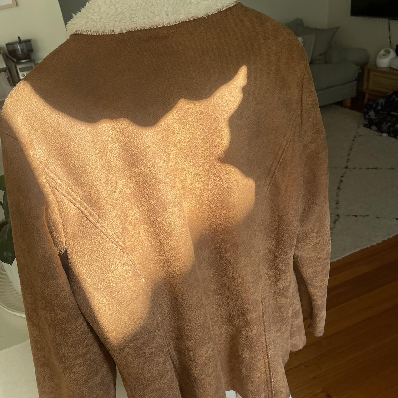 Brown faux shearling waterfall coat, size 16 for... - Depop