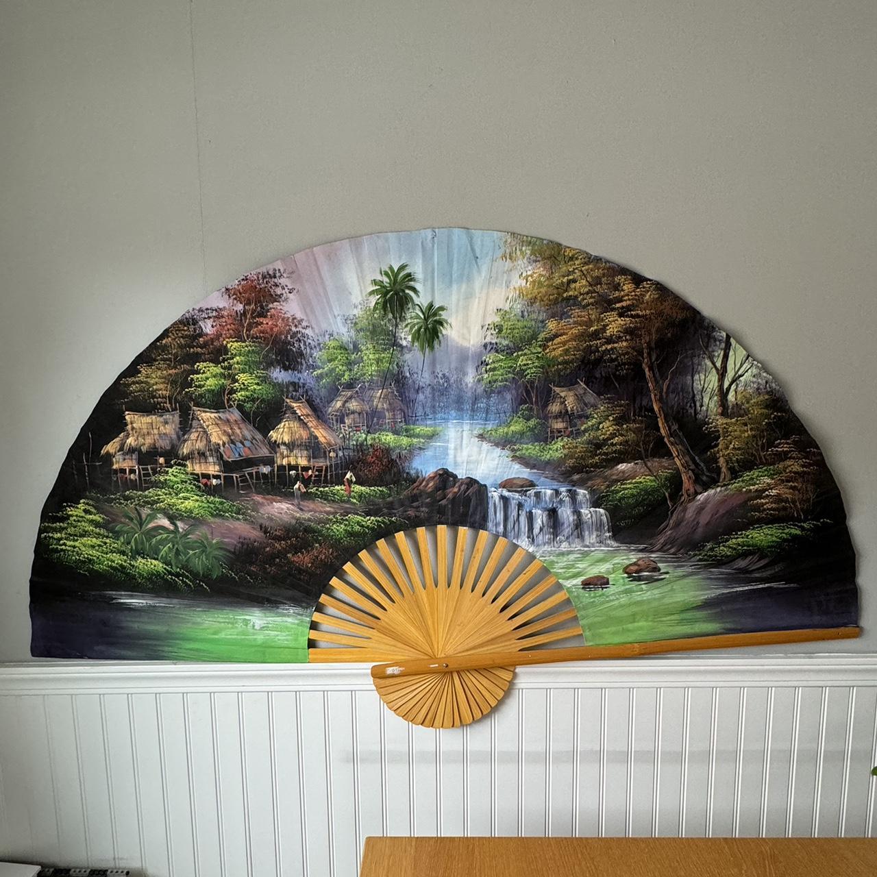Vintage Hand Painted Decorative Wall Fan Vintage... - Depop
