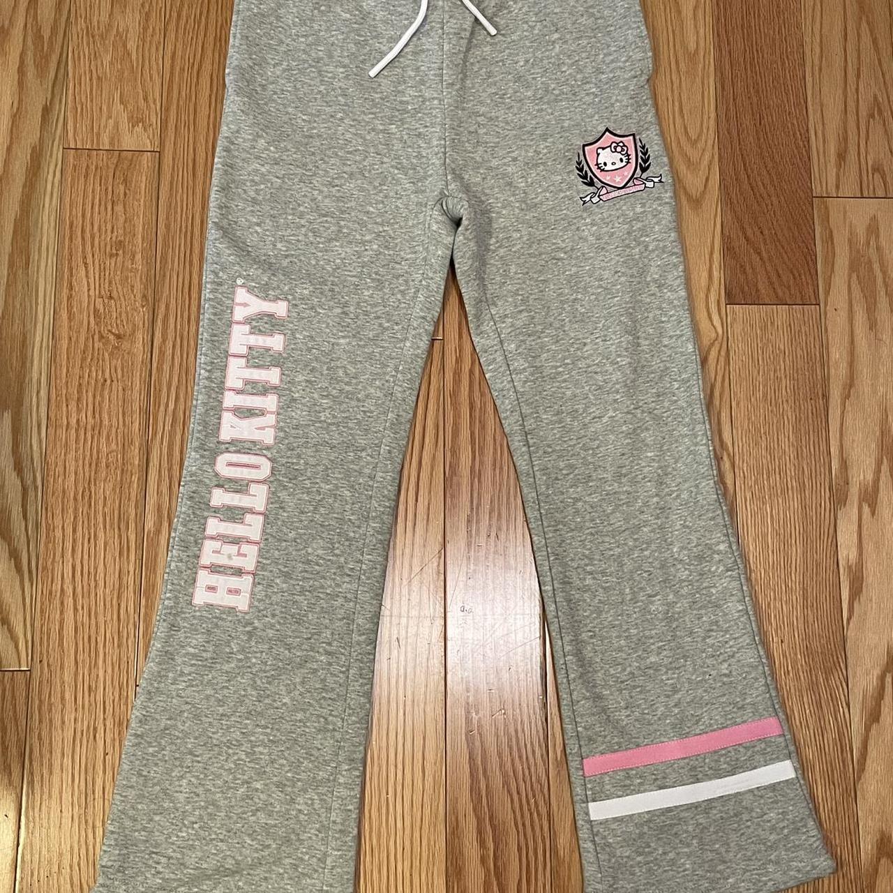 Grey and pink Hello Kitty flare sweatpants #kawaii... | Depop