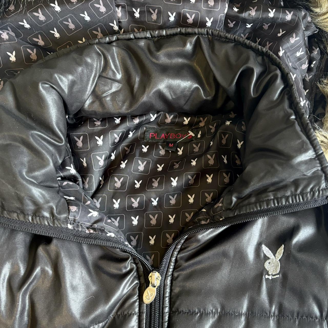 Black Playboy puffer zip up hoodie with brown faux... - Depop