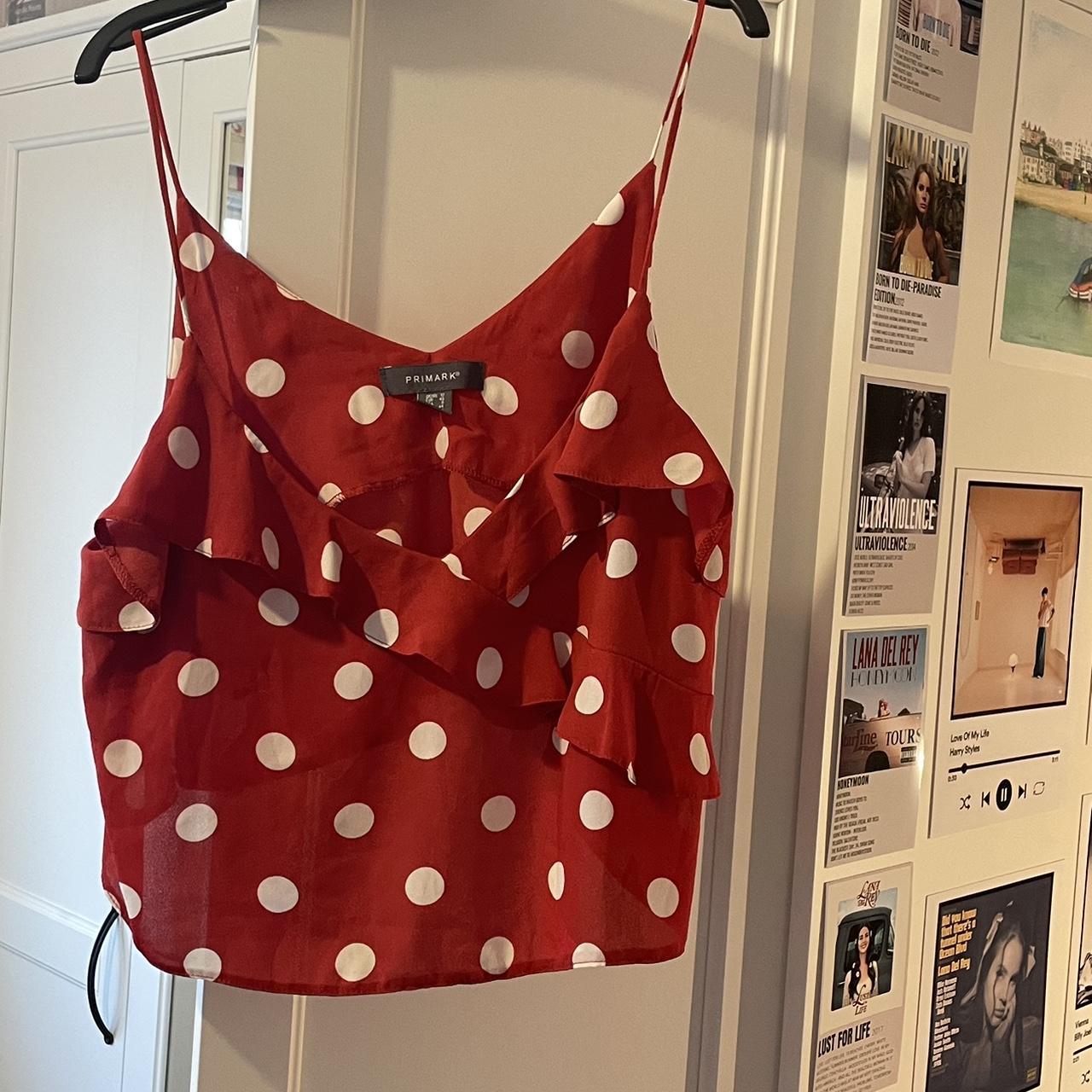Red and white cropped summer top from Primark, size... - Depop