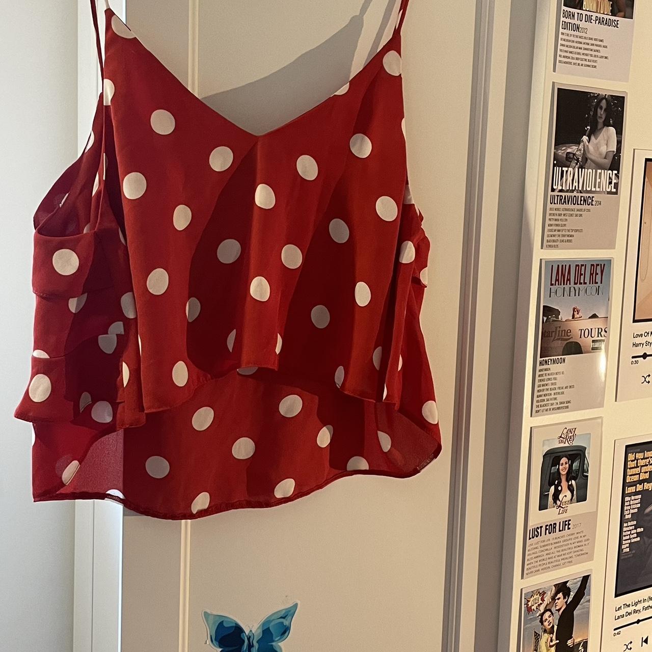 Red and white cropped summer top from Primark, size... - Depop