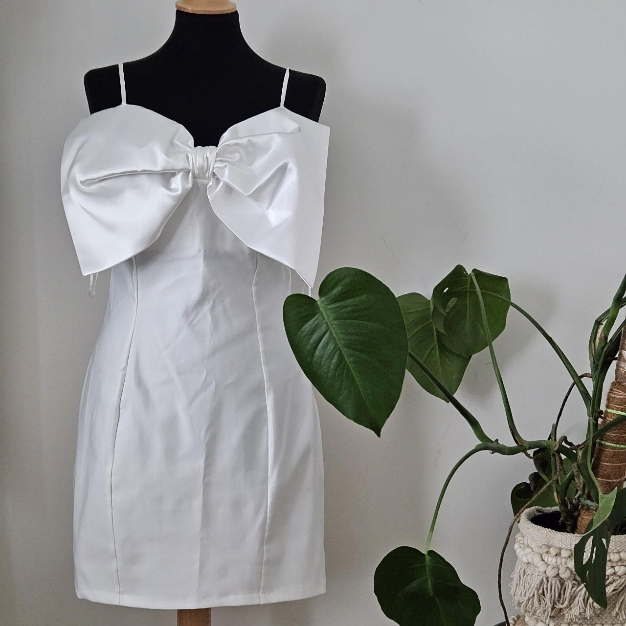 Primark White Bow Front Fitted Mini Dress ♡ Brand... - Depop